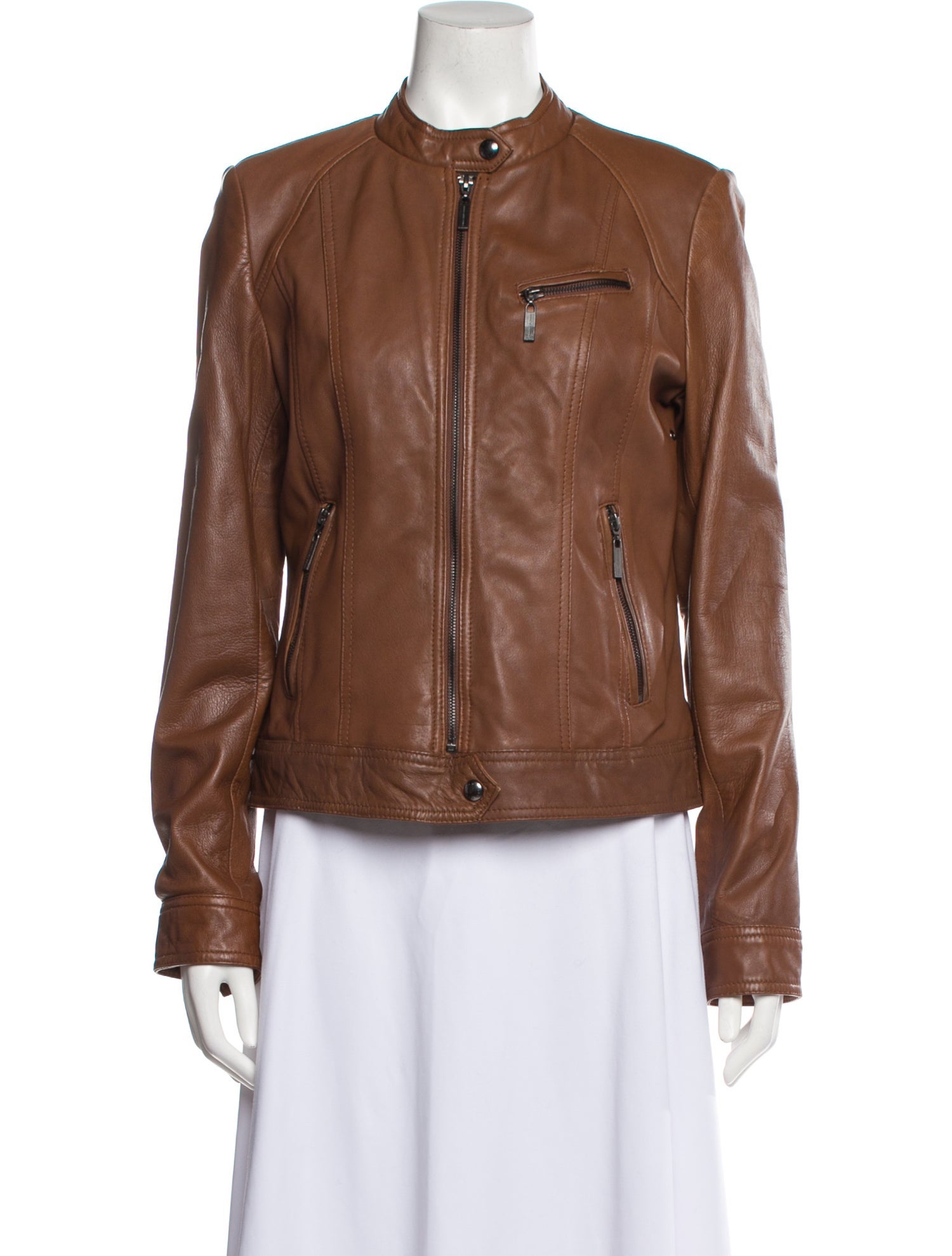 Andrew Marc Leather Biker Jacket - Brown Jackets, Clothing - ANM26711 ...