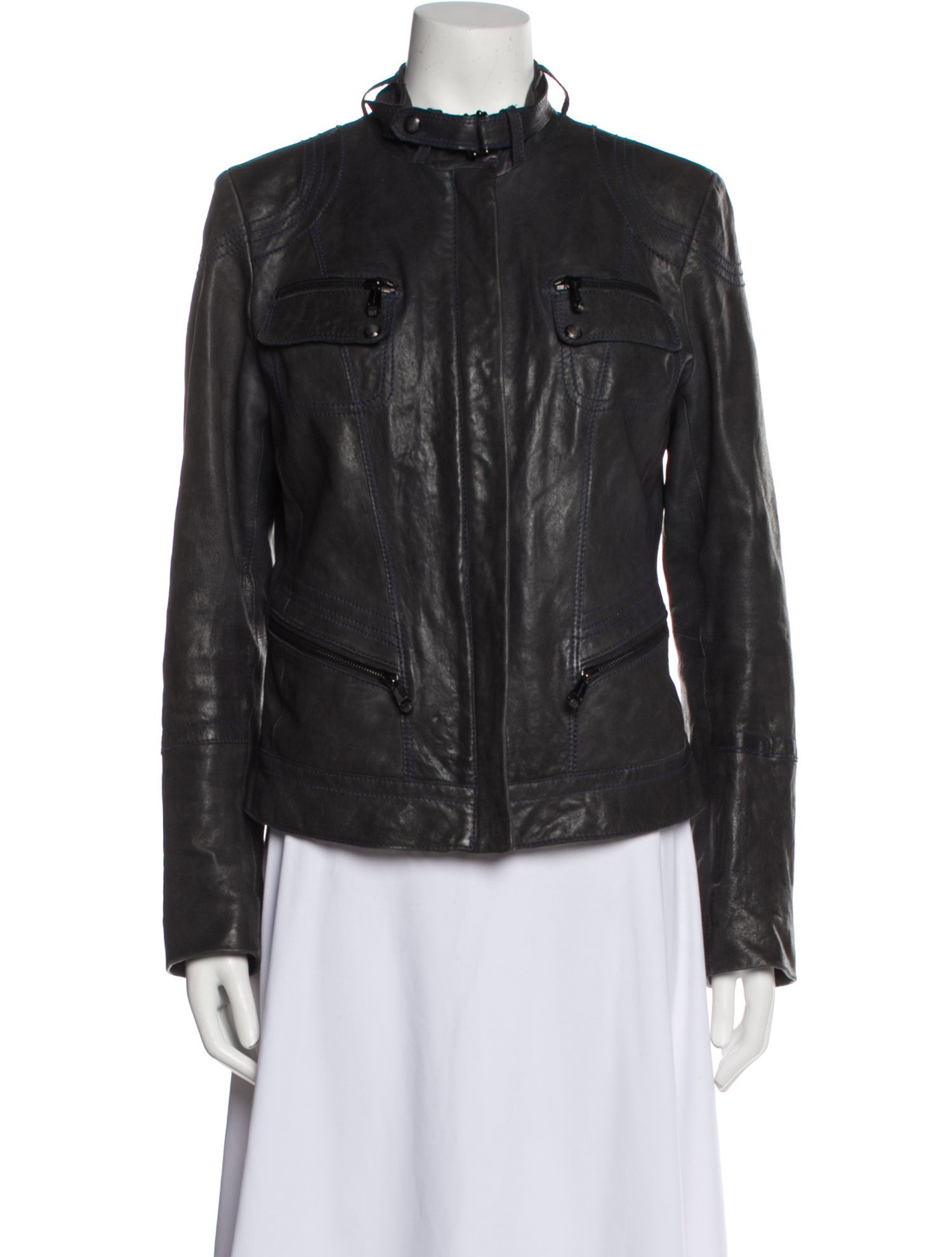Andrew Marc Leather Biker Jacket - Grey Jackets, Clothing - ANM26724 ...