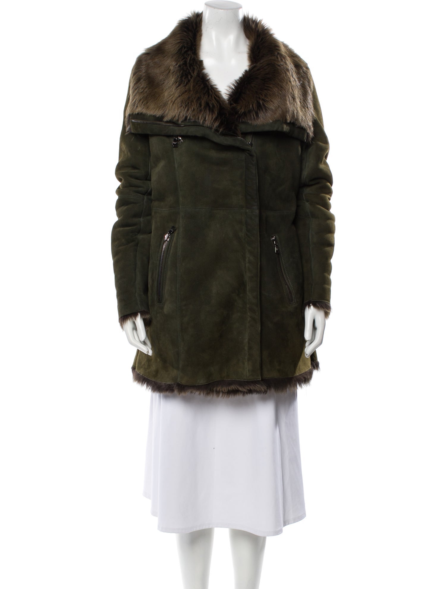 Andrew Marc Shearling Fur Coat - Green Coats, Clothing - ANM26900 | The ...