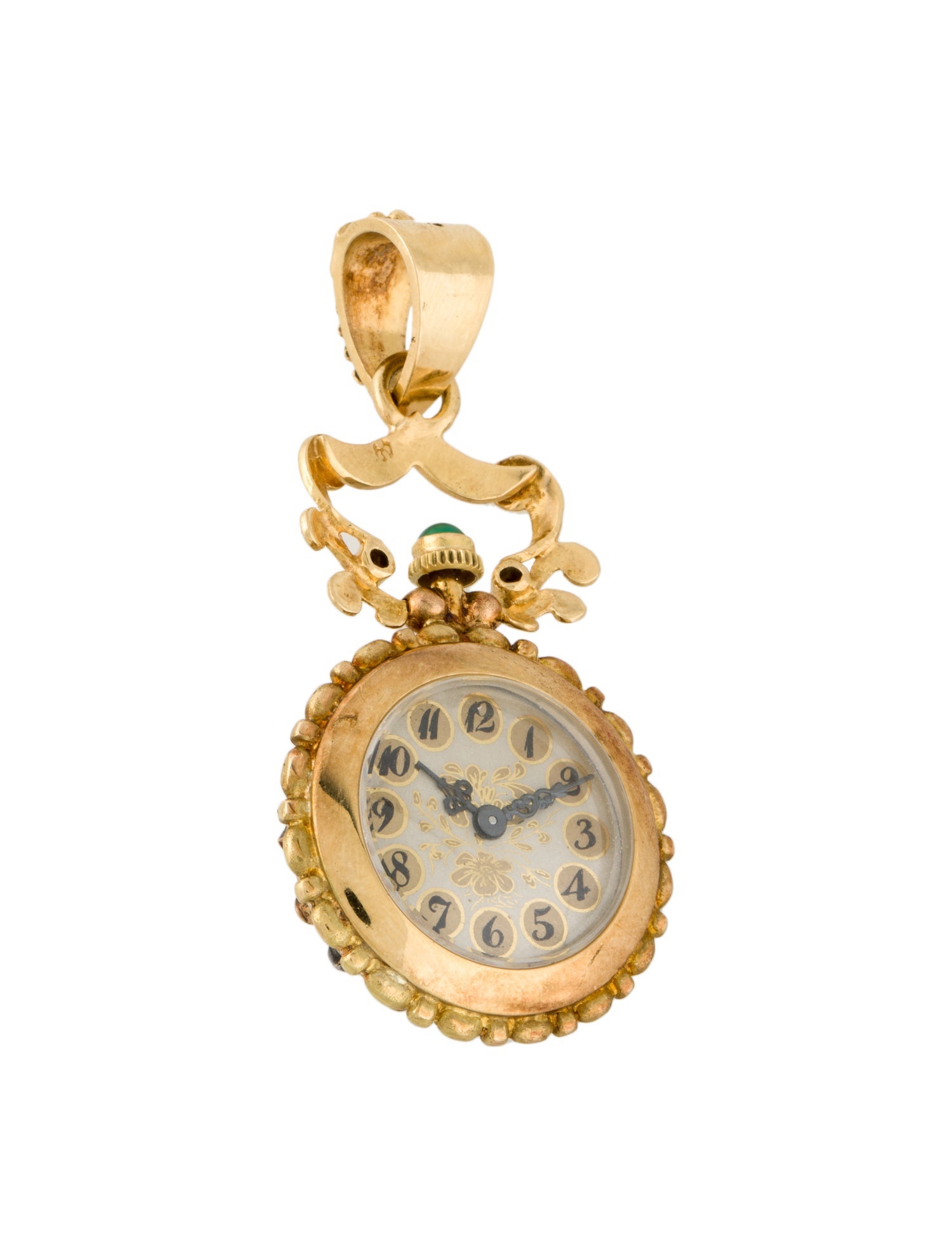 Antique 18K Diamond, Multistone & Emerald Watch Pendant - Pendant ...