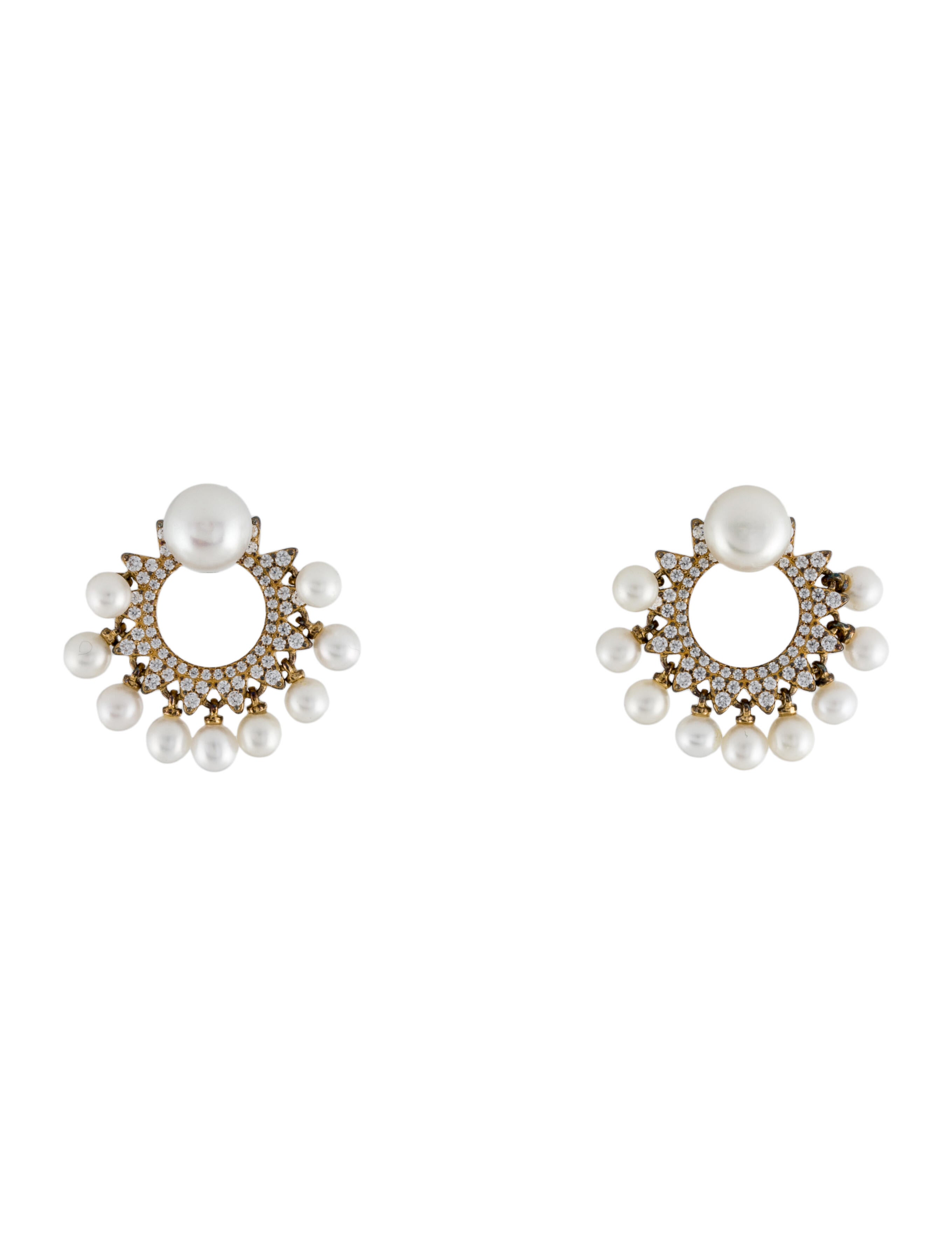 APM Monaco Pearl & Cubic Zirconia Drop Earrings - Vermeil Drop ...