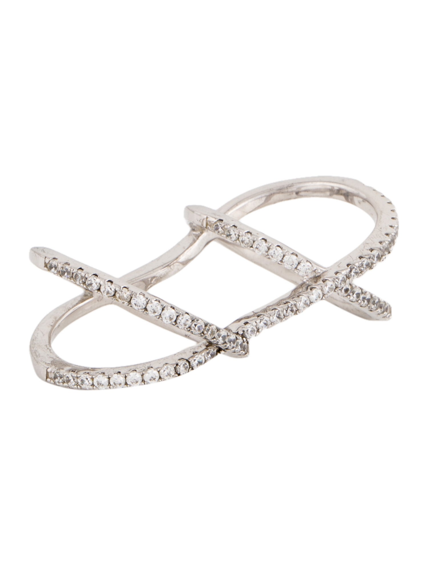 APM Monaco Cubic Zirconia Double Finger Cocktail Ring - Clear, Sterling ...