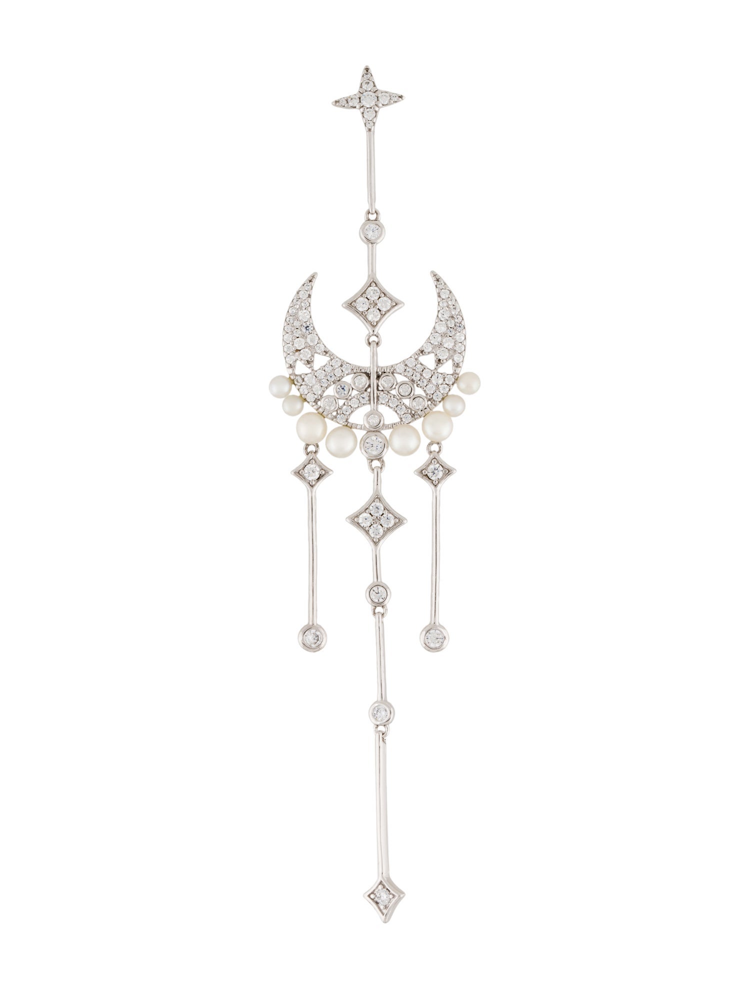 APM Monaco Pearl & Cubic Zirconia Éternelle Moon & Star Single Earring ...