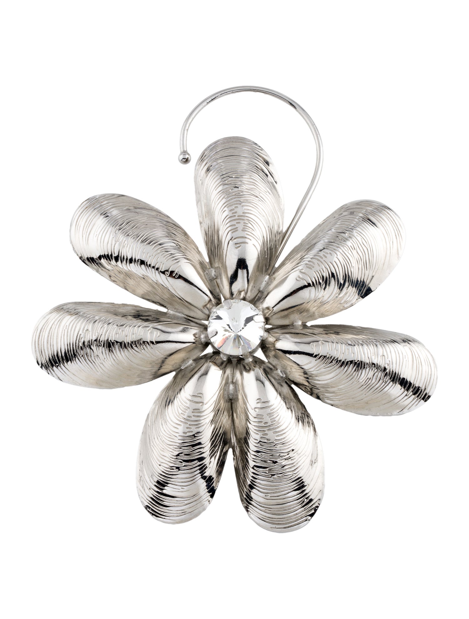 Area Crystal Oversized Flower Singular Ear Cuff Earring - Silver-Tone ...