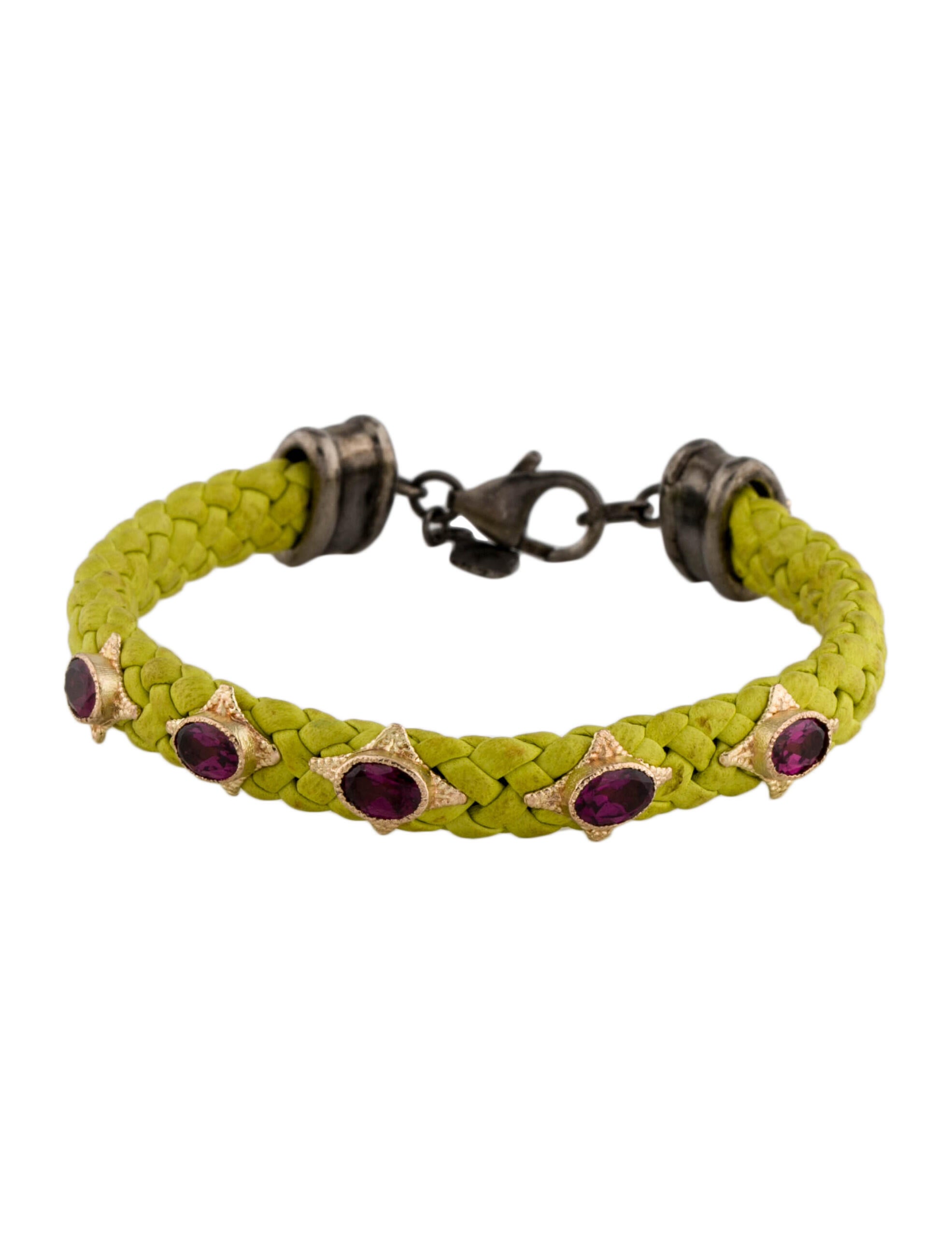 Armenta Garnet & Braided Leather Bracelet - 14K Rose Gold Link ...