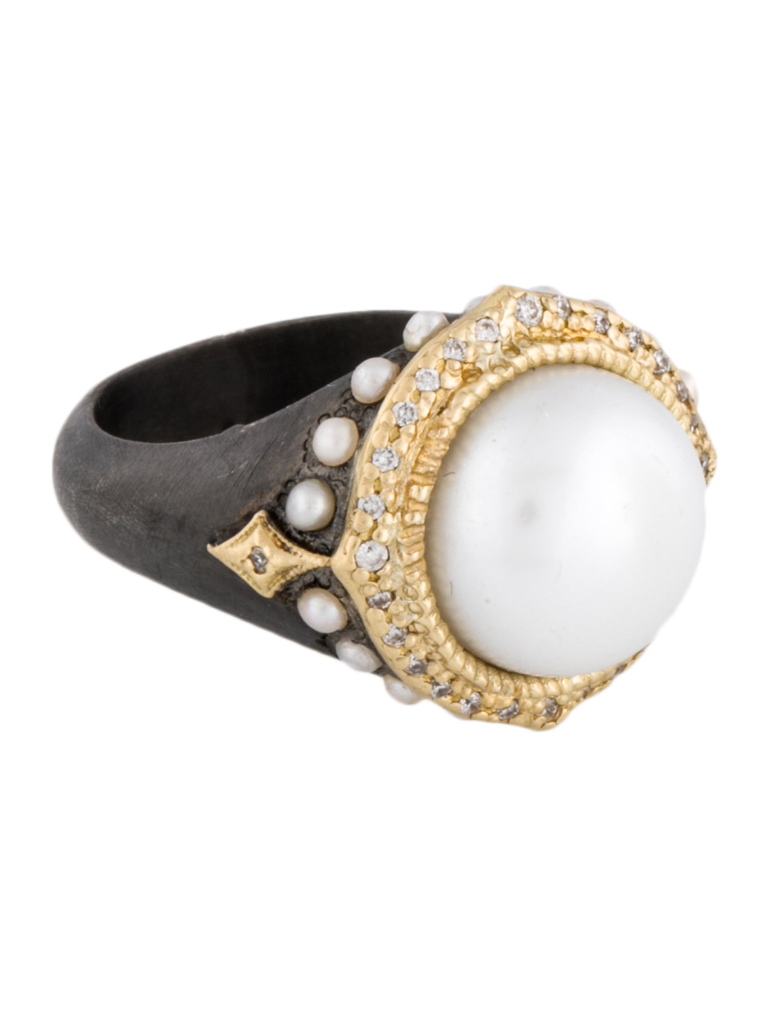 Armenta Pearl & Diamond Halo Cocktail Ring - 18K Yellow Gold Cocktail ...