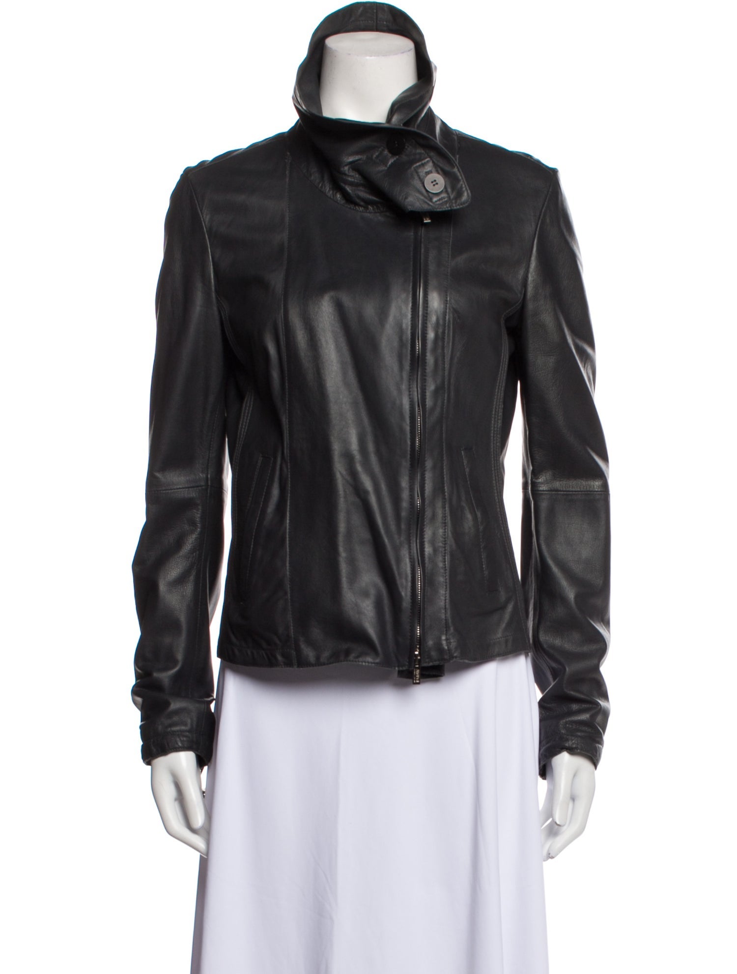 Armani Collezioni Leather Biker Jacket - Grey Jackets, Clothing ...