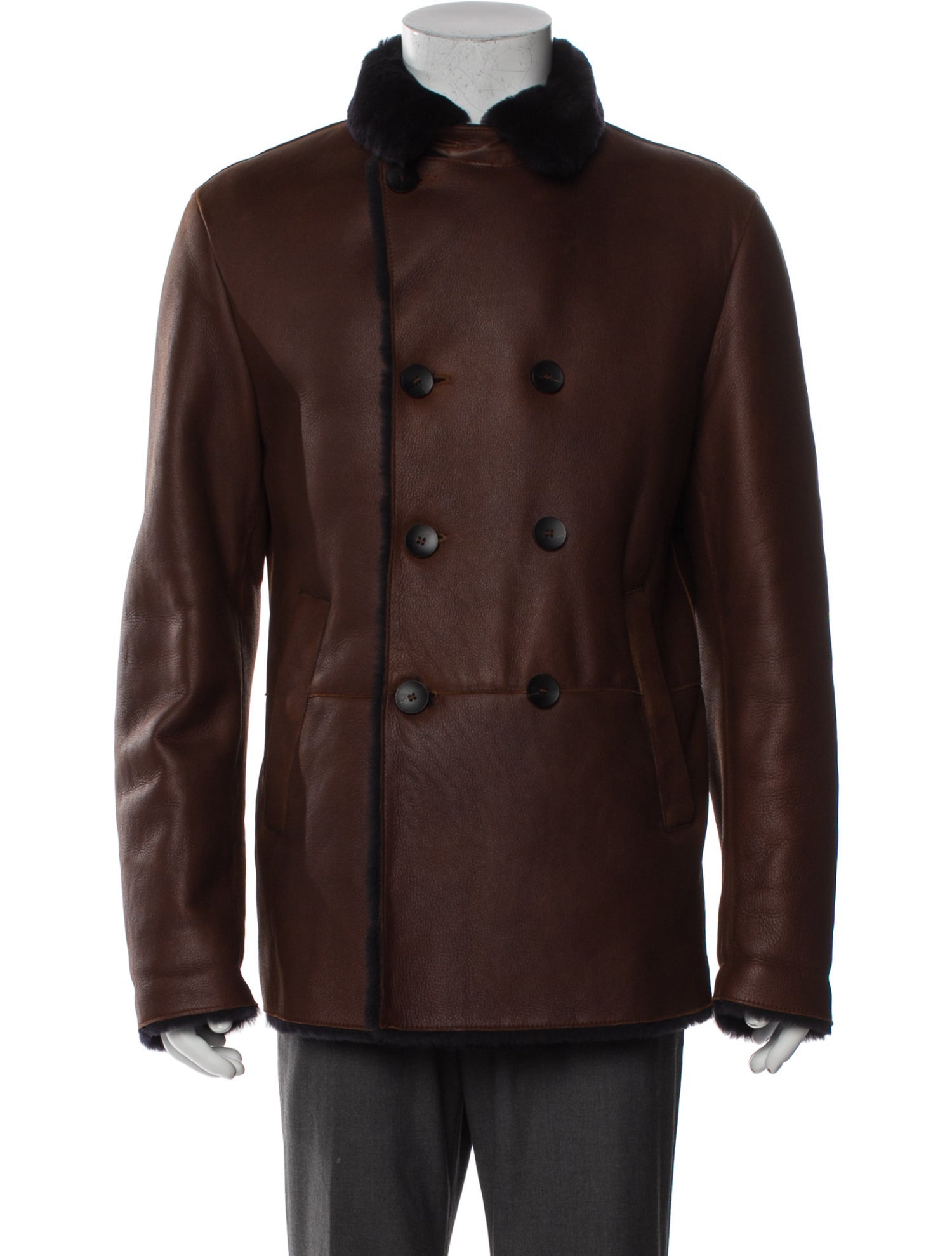 Armani Collezioni Shearling Peacoat - Brown Outerwear, Clothing ...