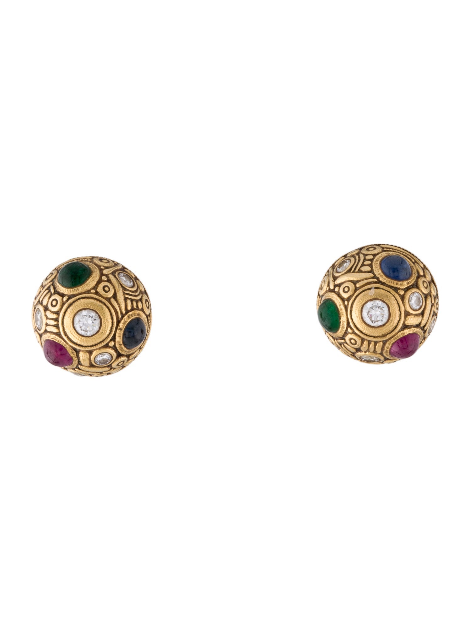 Alex Sepkus 18K Multi-Stone Dome Studs - 18K Yellow Gold Stud, Earrings ...