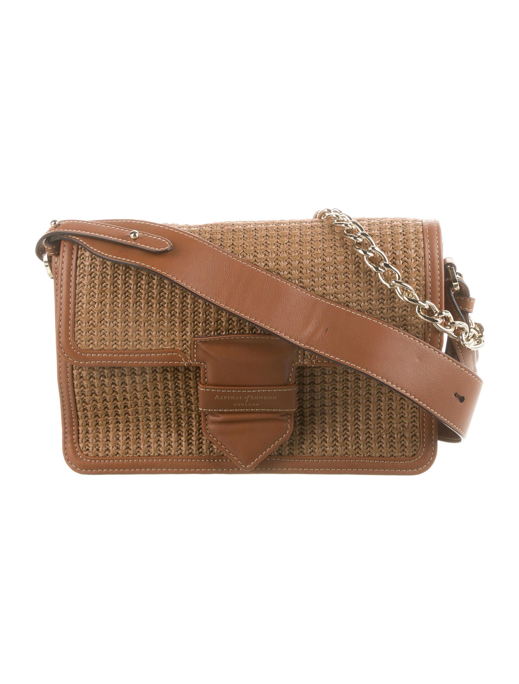 Aspinal of London Raffia Leather-Trimmed Shoulder Bag - Brown Shoulder ...
