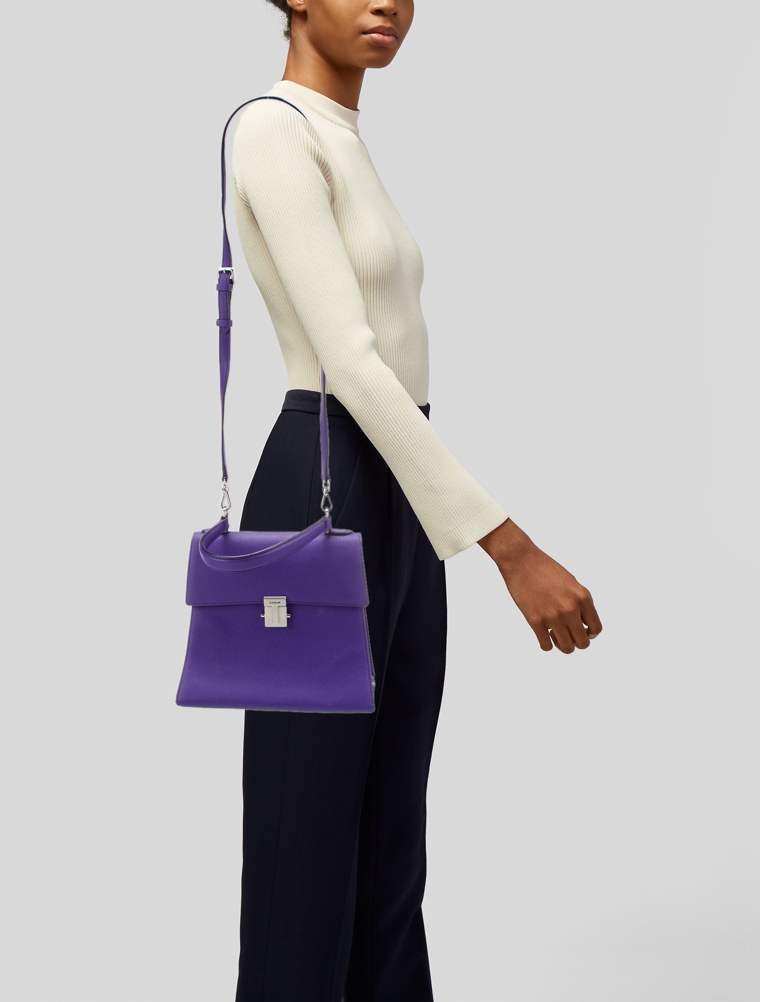 a.testoni Leather Top Handle Bag - Purple Handle Bags, Handbags ...
