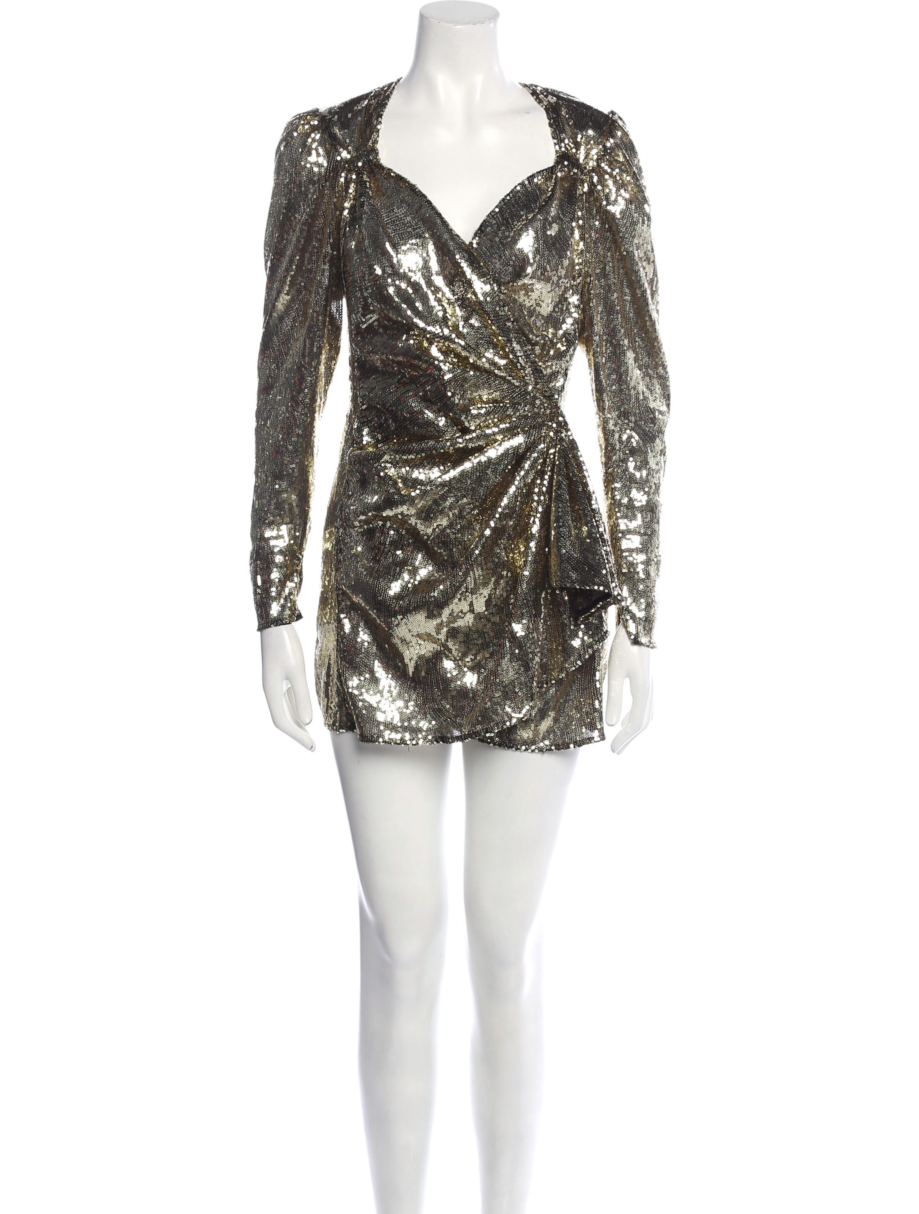 Attico V-Neck Mini Dress - Gold Dresses, Clothing - ATTCO23847 | The ...