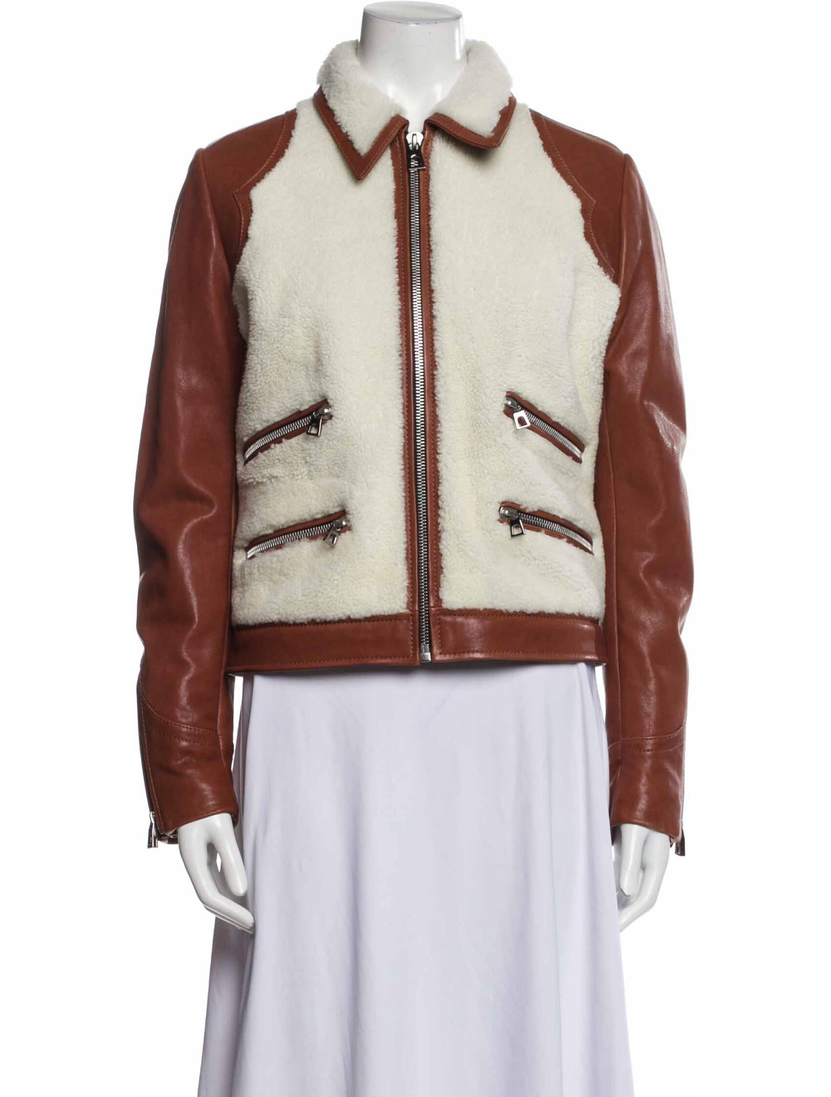 Barbara Bui Lambskin Colorblock Pattern Fur Jacket w/ Tags - Brown ...