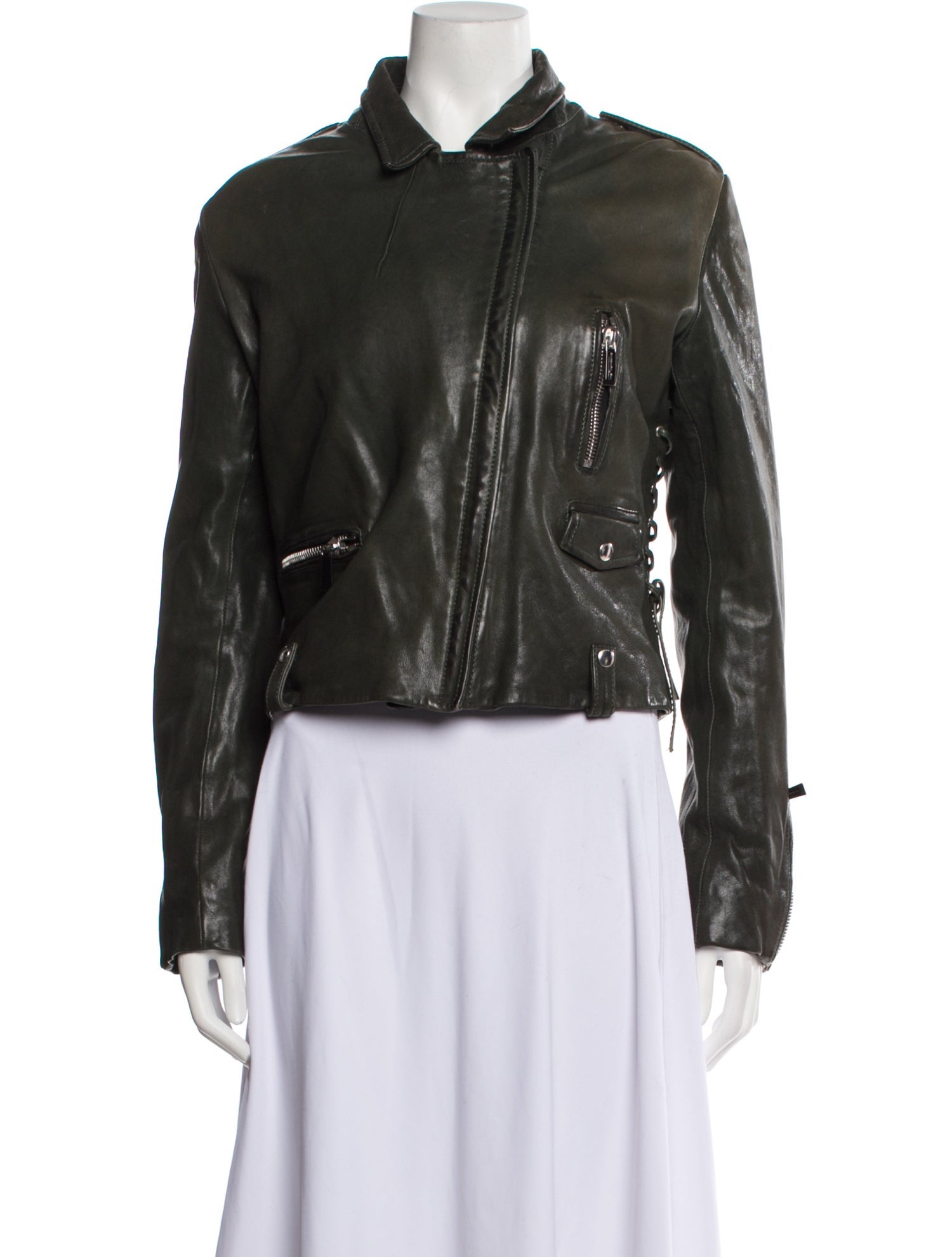 Barbara Bui Leather Biker Jacket - Green Jackets, Clothing - BAB42136 ...