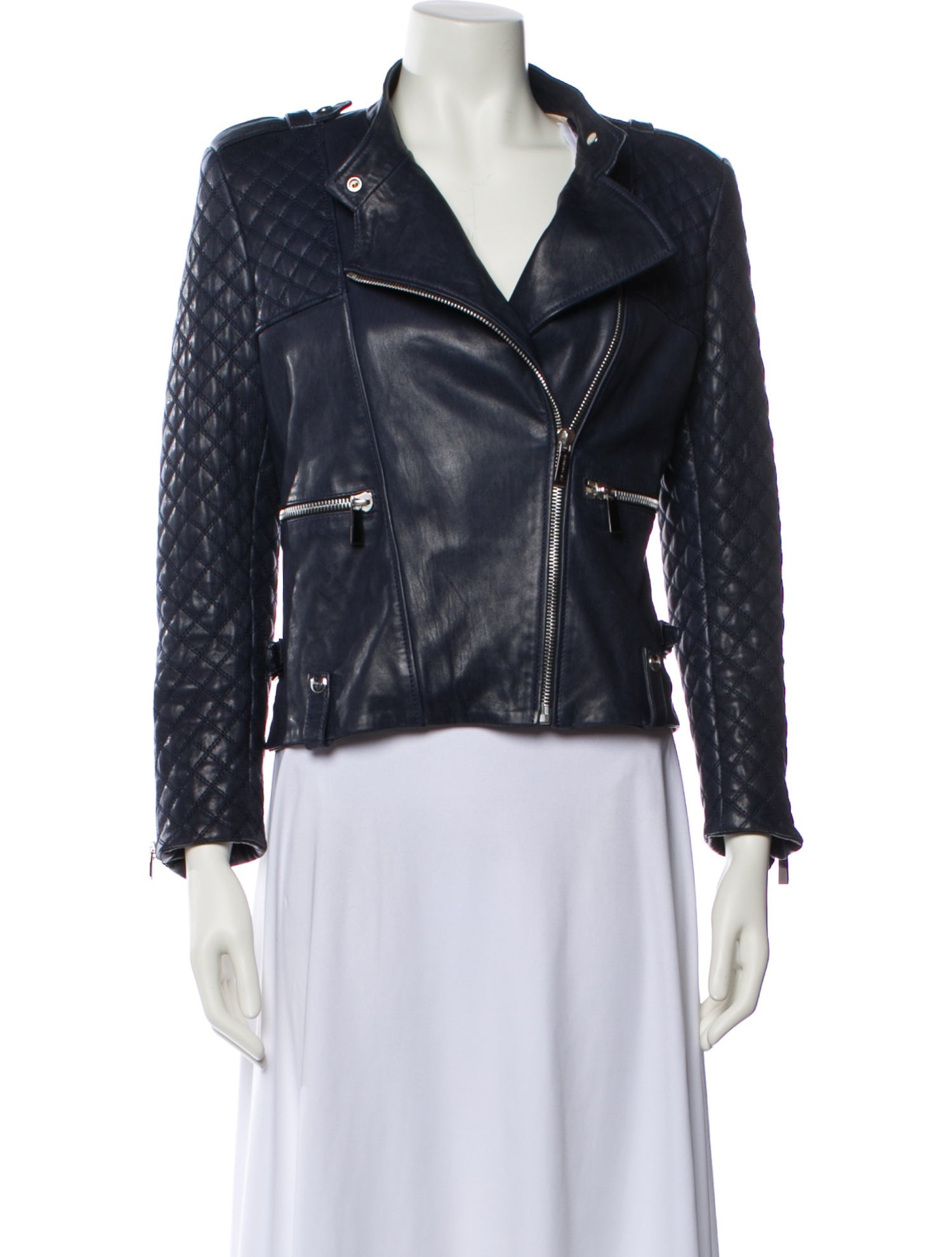 Barbara Bui Leather Biker Jacket - Blue Jackets, Clothing - BAB43825 ...