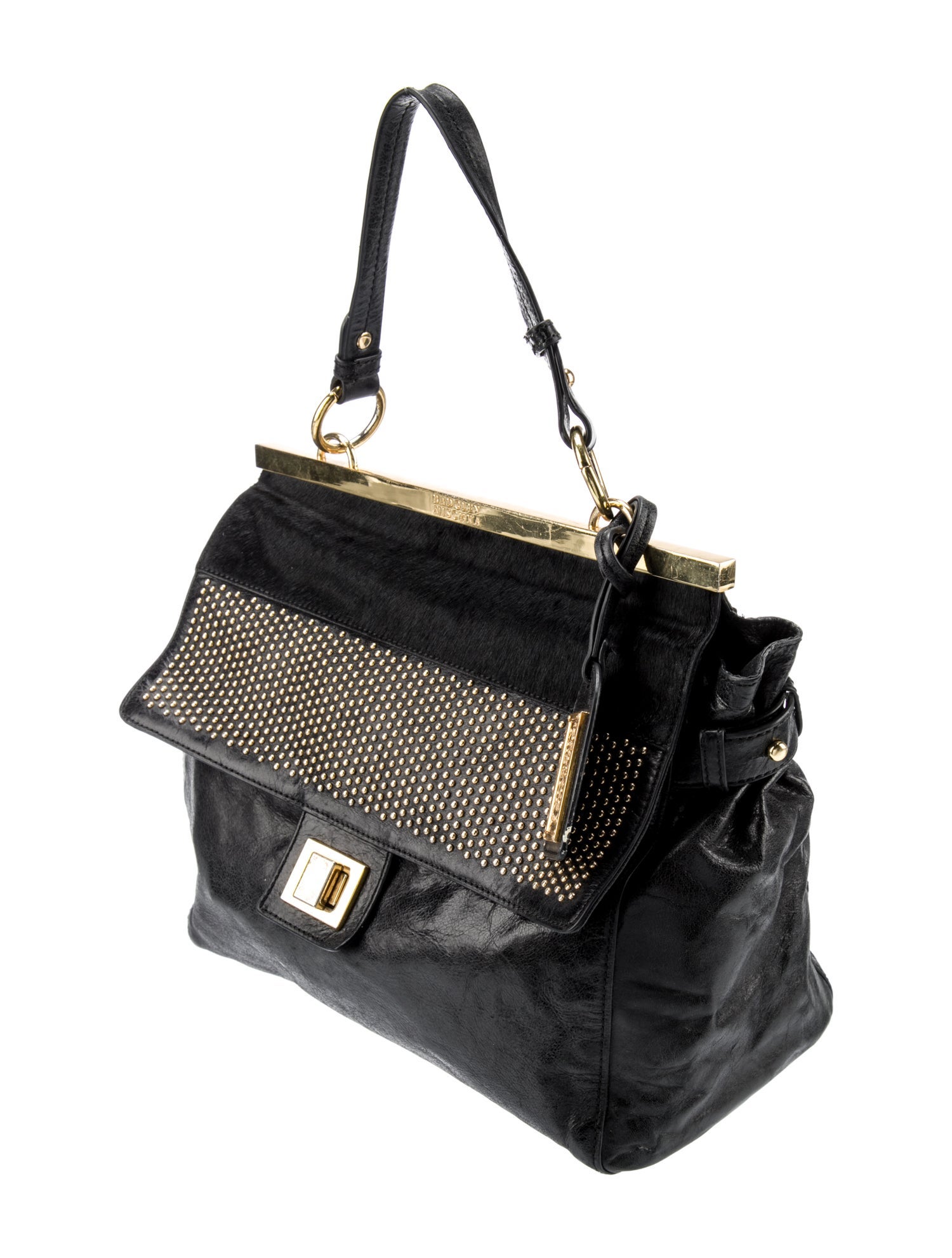 Badgley Mischka Studded Leather Handle Bag - Black Handle Bags ...