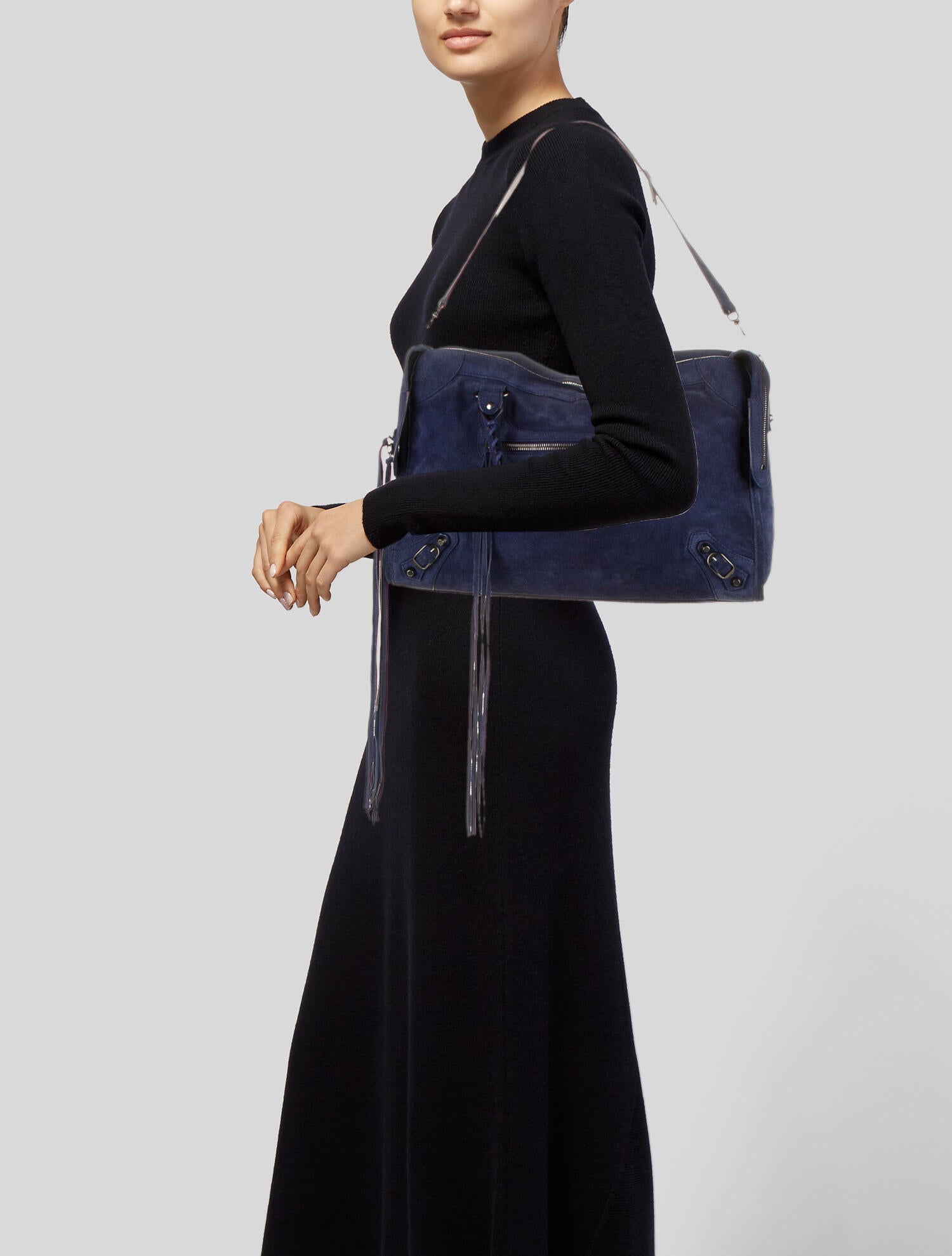 Balenciaga Motocross Classic Suede City Bag - Blue Handle Bags ...