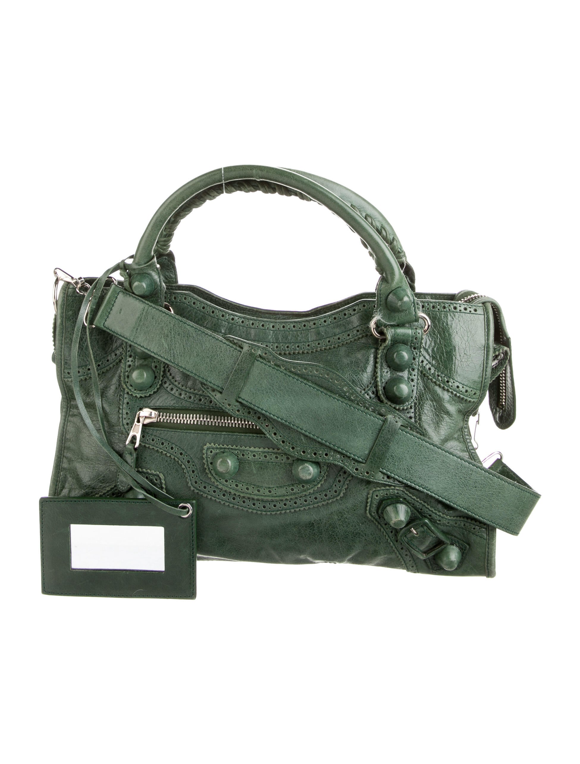 Balenciaga Motocross Giant Covered Brogues City Bag - Green Handle Bags ...