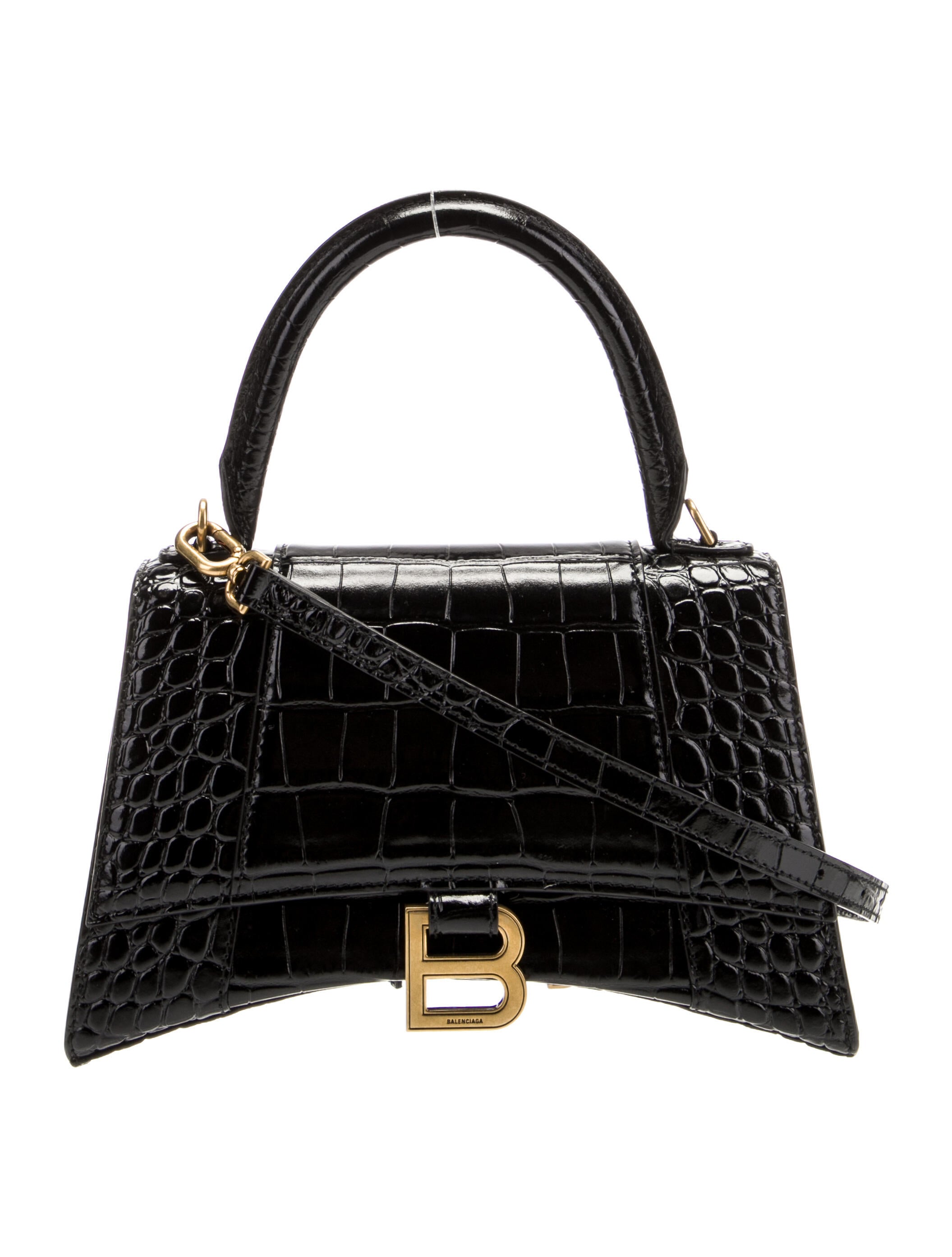 Balenciaga Embossed Hourglass Small Handle Bag - Black Handle Bags ...
