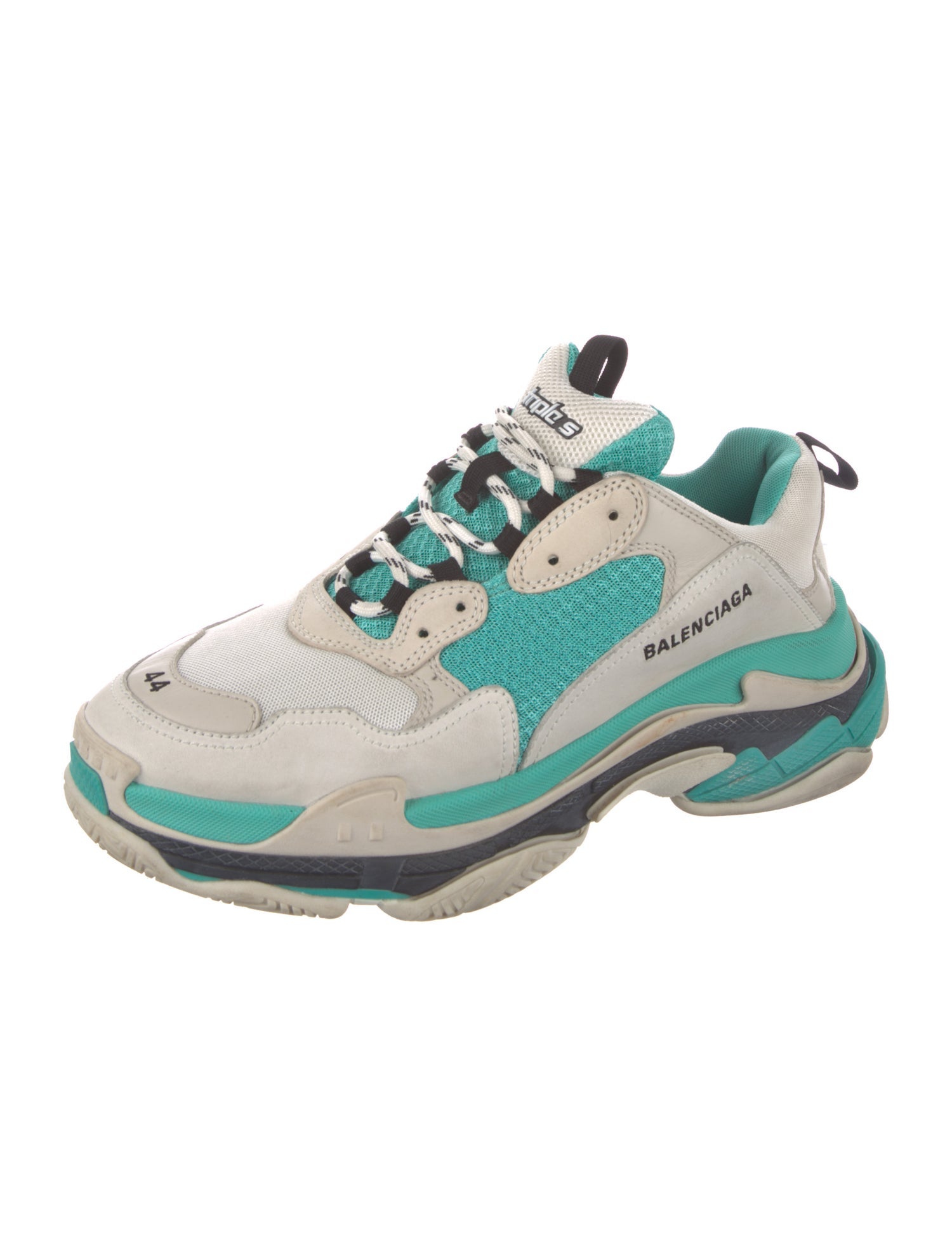 Balenciaga Leather Colorblock Pattern Chunky Sneakers - Blue Sneakers ...