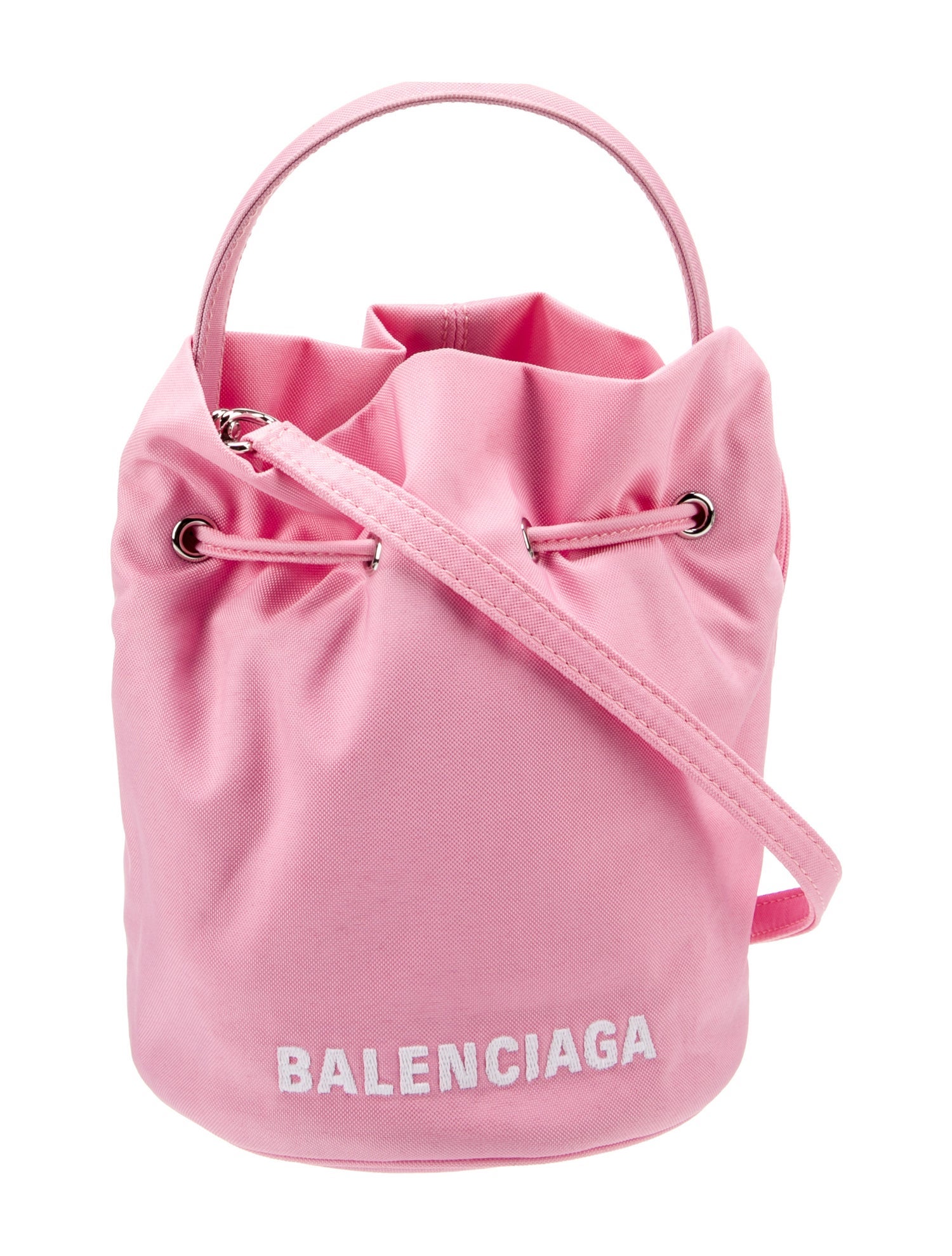 Balenciaga Wheel XS Drawstring Bucket Bag - Pink Bucket Bags, Handbags ...