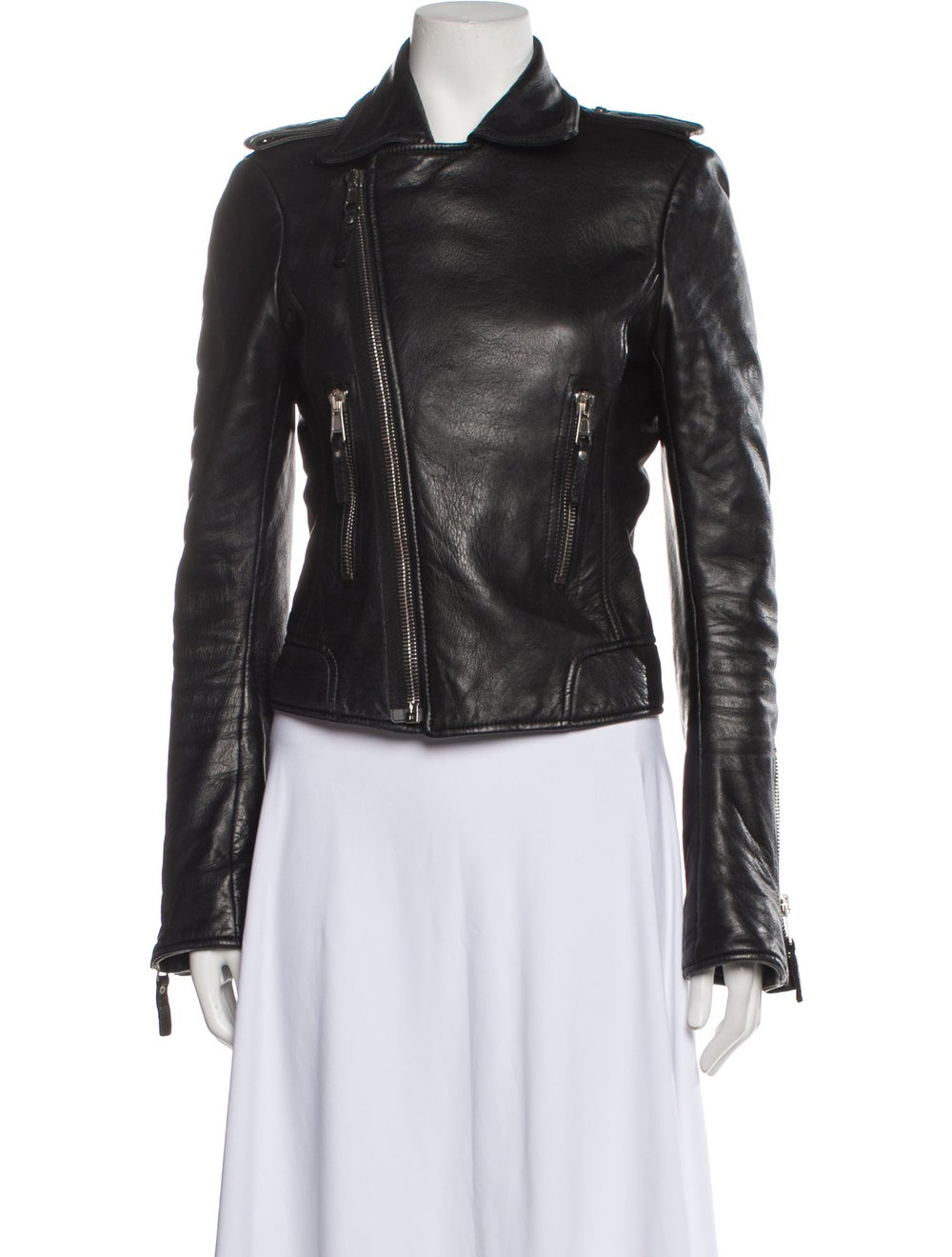 Balenciaga Leather Biker Biker Jacket Black Stand Col… - Gem