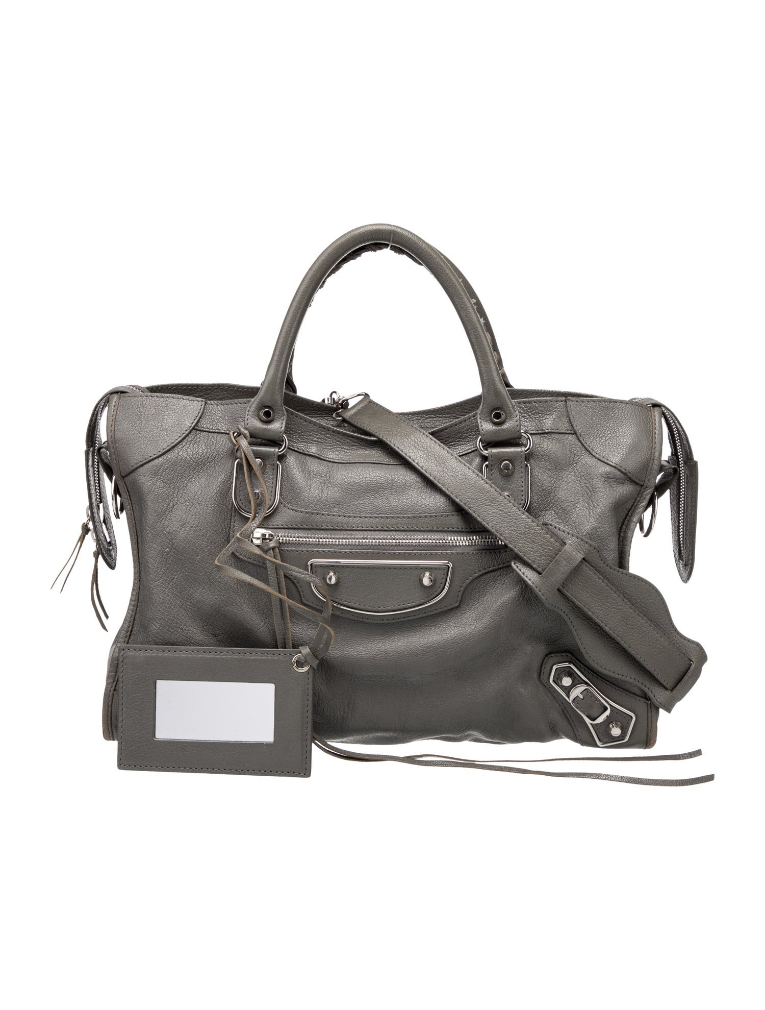 Balenciaga Leather Motocross City Metallic Edge - Grey Handle Bags ...