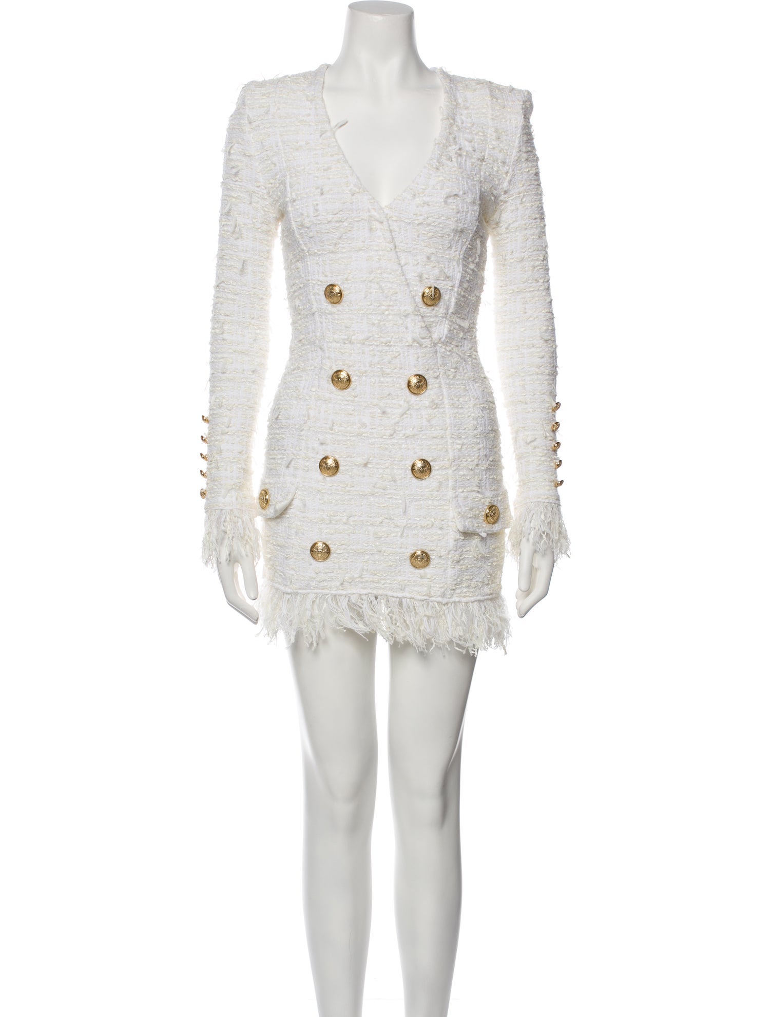 Balmain V-Neck Mini Dress - White Dresses, Clothing - BAM100076 | The ...