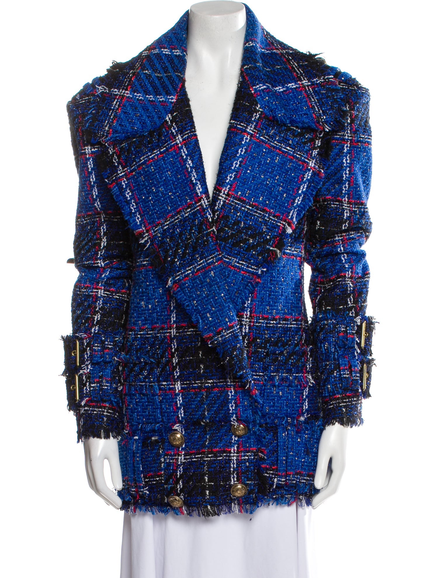 Balmain Tweed Pattern Coat - Blue Coats, Clothing - BAM101635 | The ...