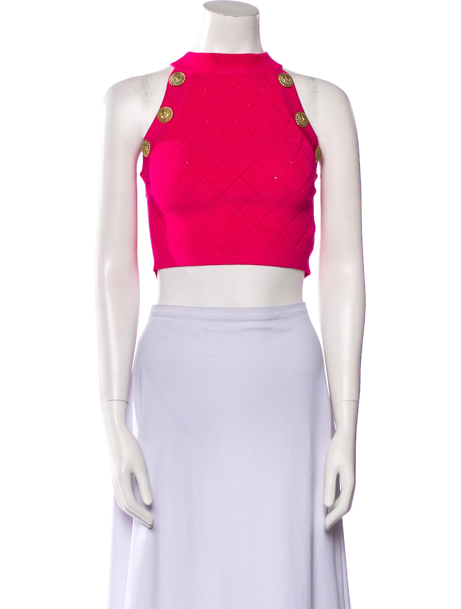 Balmain Square Neckline Sleeveless Crop Top - Pink Tops, Clothing ...