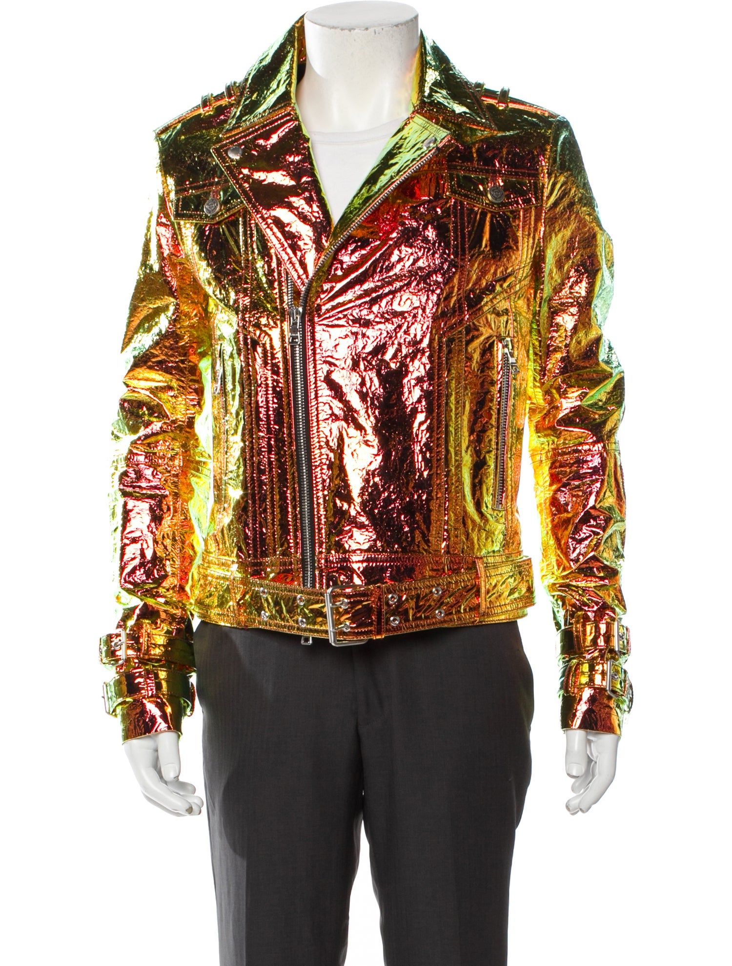 Balmain Lambskin Moto Jacket - Metallic Outerwear, Clothing - BAM102807 ...