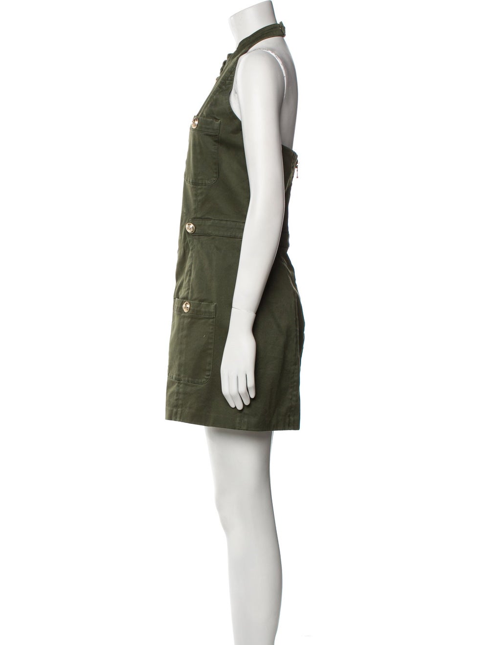 Balmain Shirtdress Green Chain-Link Accents Halterneck - Gem
