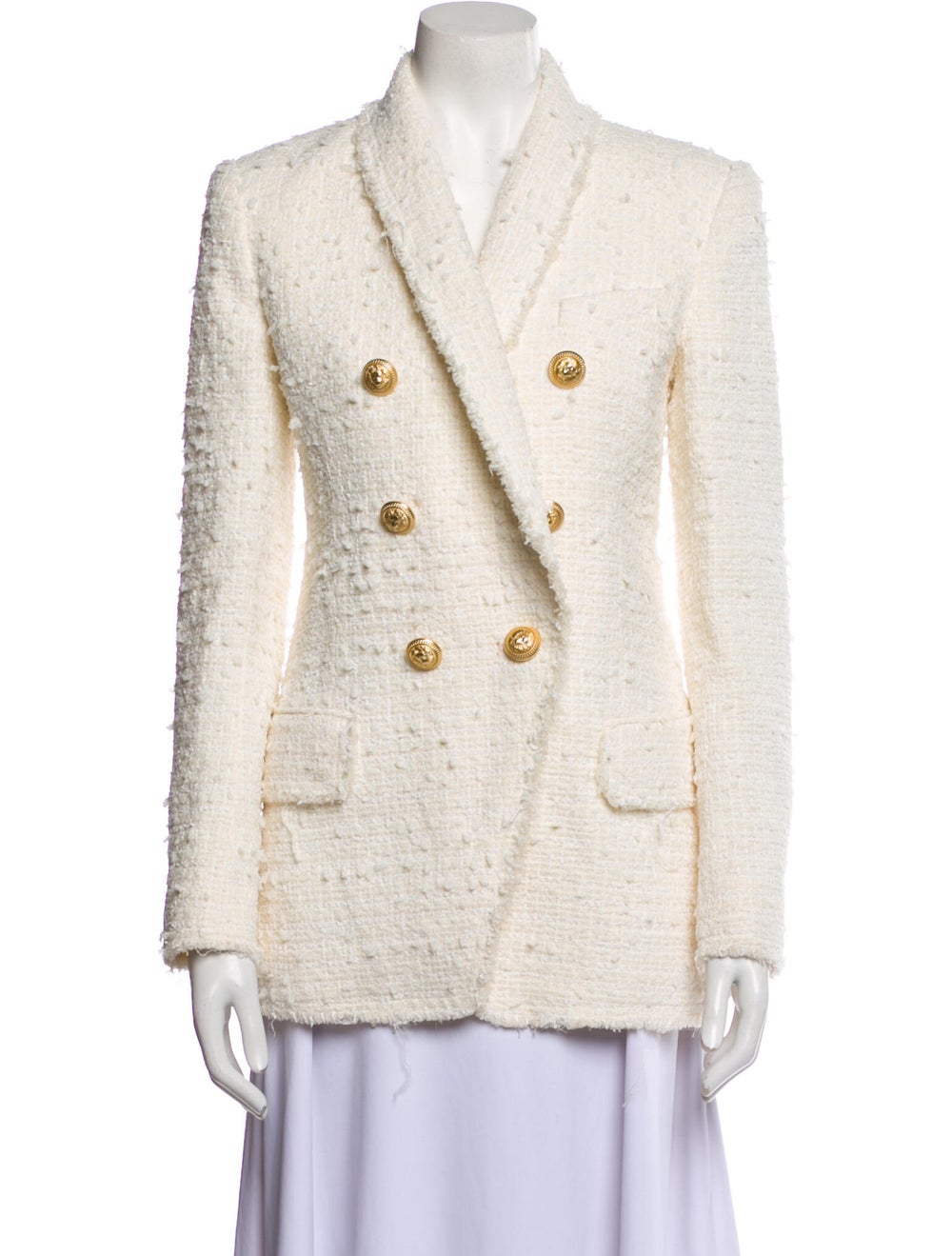 Balmain Tweed Blazer Neutrals Tweed Pattern Shawl Col… - Gem