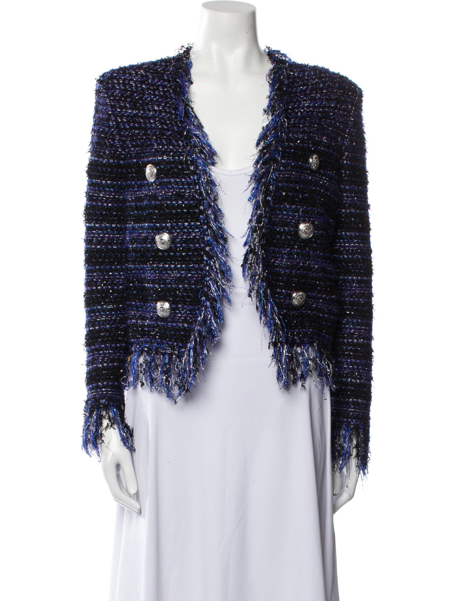 Balmain Tweed Pattern Jacket - Blue Jackets, Clothing - BAM105269 | The ...