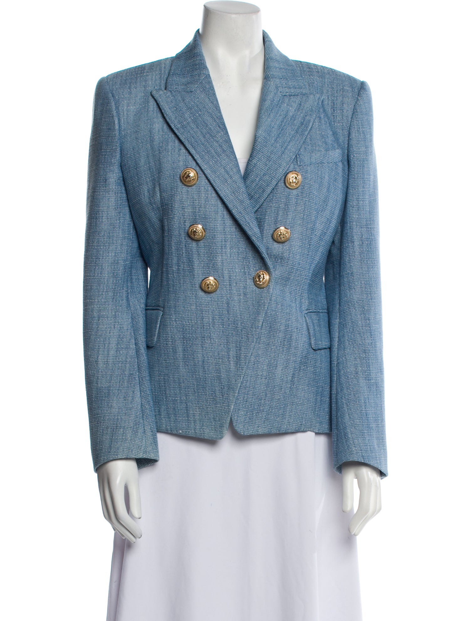 Balmain Tweed Pattern Blazer - Blue Jackets, Clothing - BAM106985 | The ...