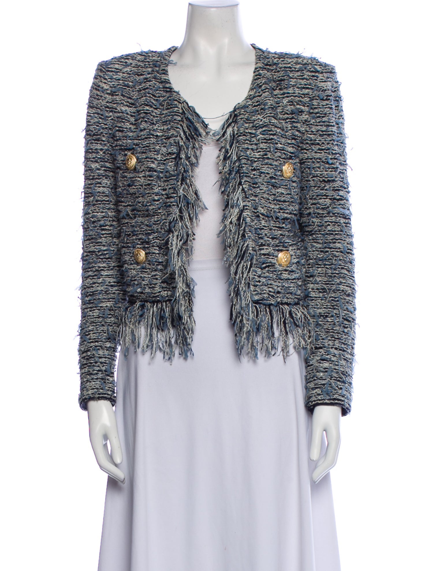 Balmain Tweed Tweed Pattern Evening Jacket - Blue Jackets, Clothing ...