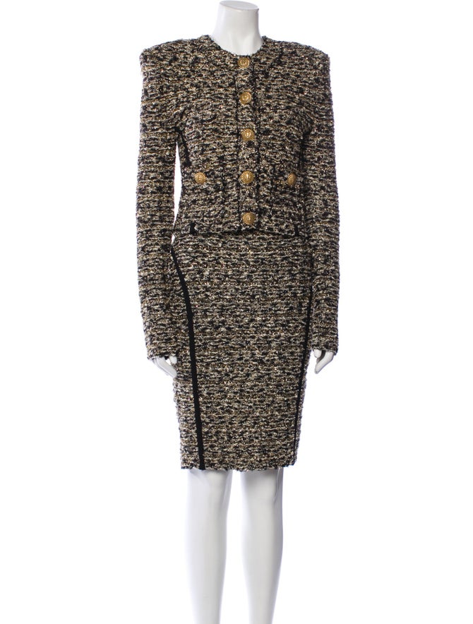 Balmain Tweed Tweed Pattern Skirt Suit w/ Tags - Black Suits and Sets ...