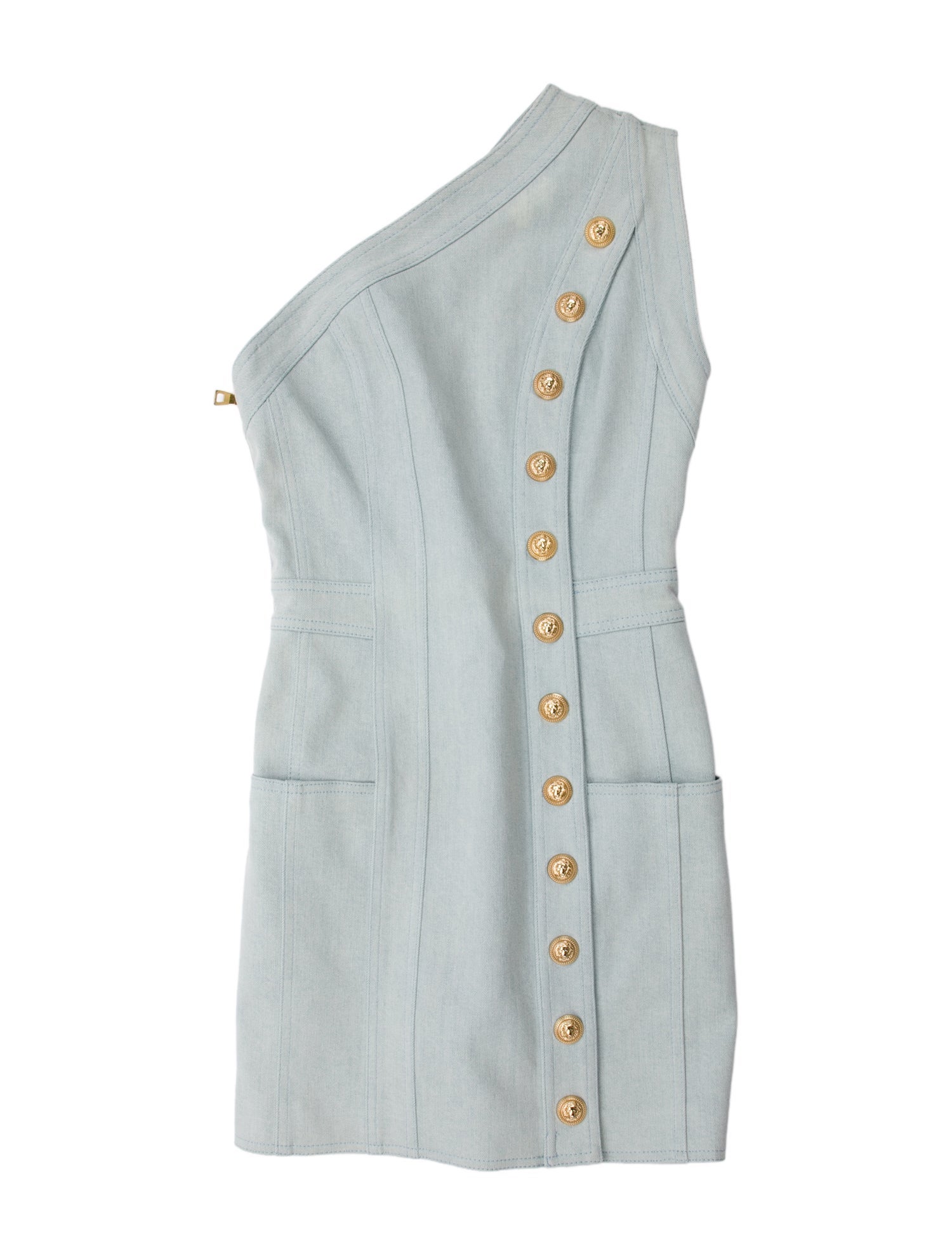 Balmain One-Shoulder Mini Dress - Blue Dresses, Clothing - BAM116735 ...