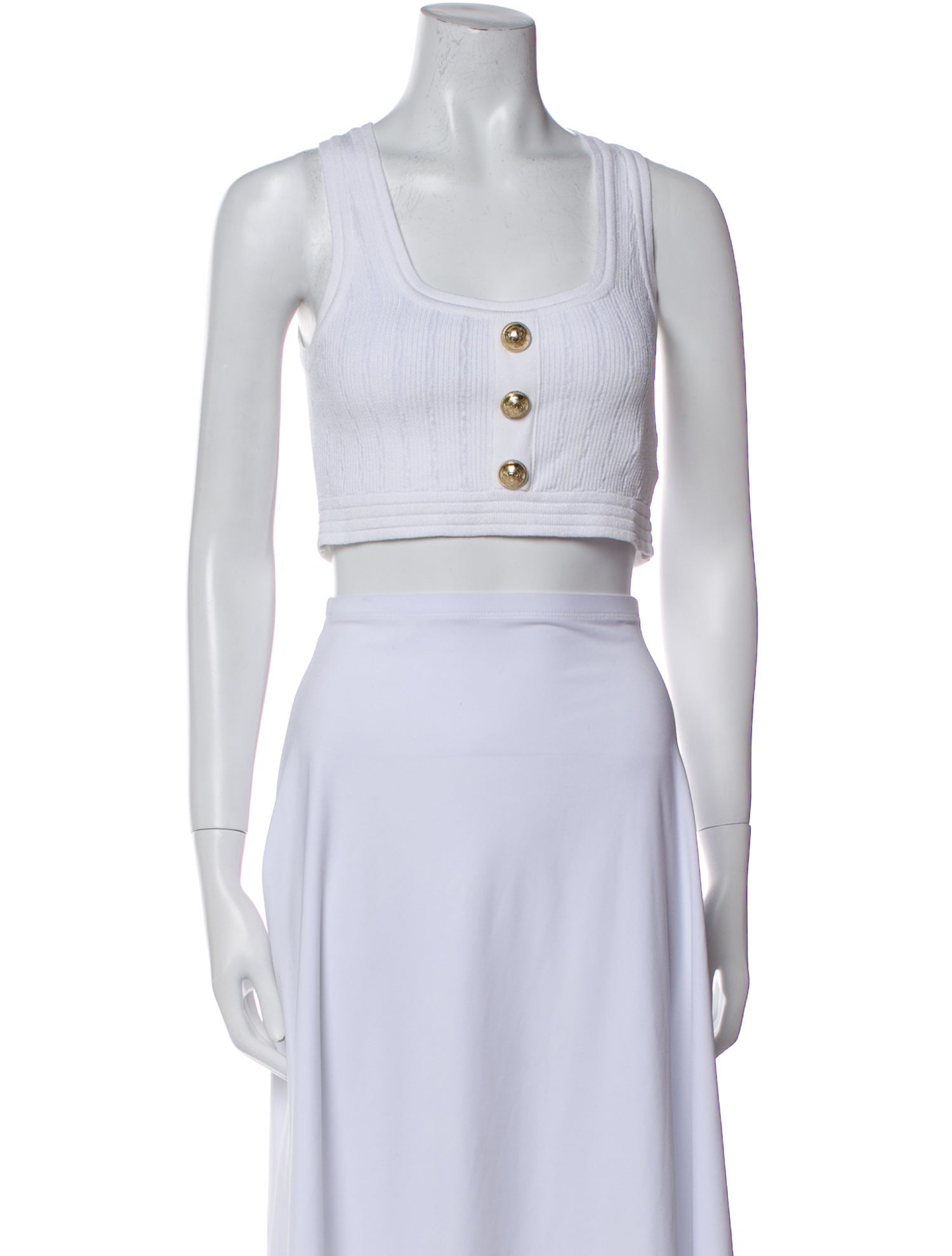 Balmain Square Neckline Sleeveless Crop Top - White Tops, Clothing ...