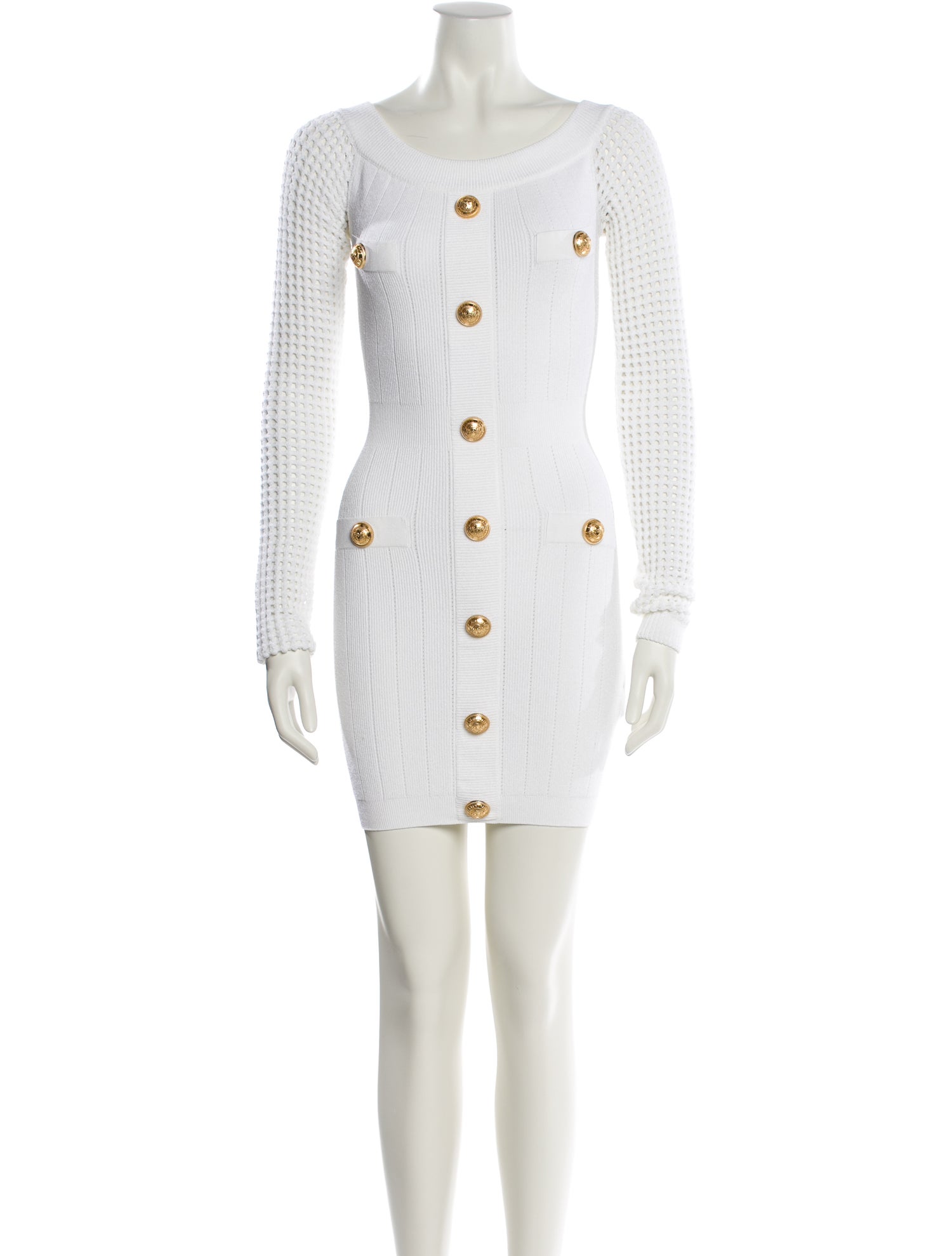 Balmain Scoop Neck Mini Dress - White Dresses, Clothing - BAM119166 ...