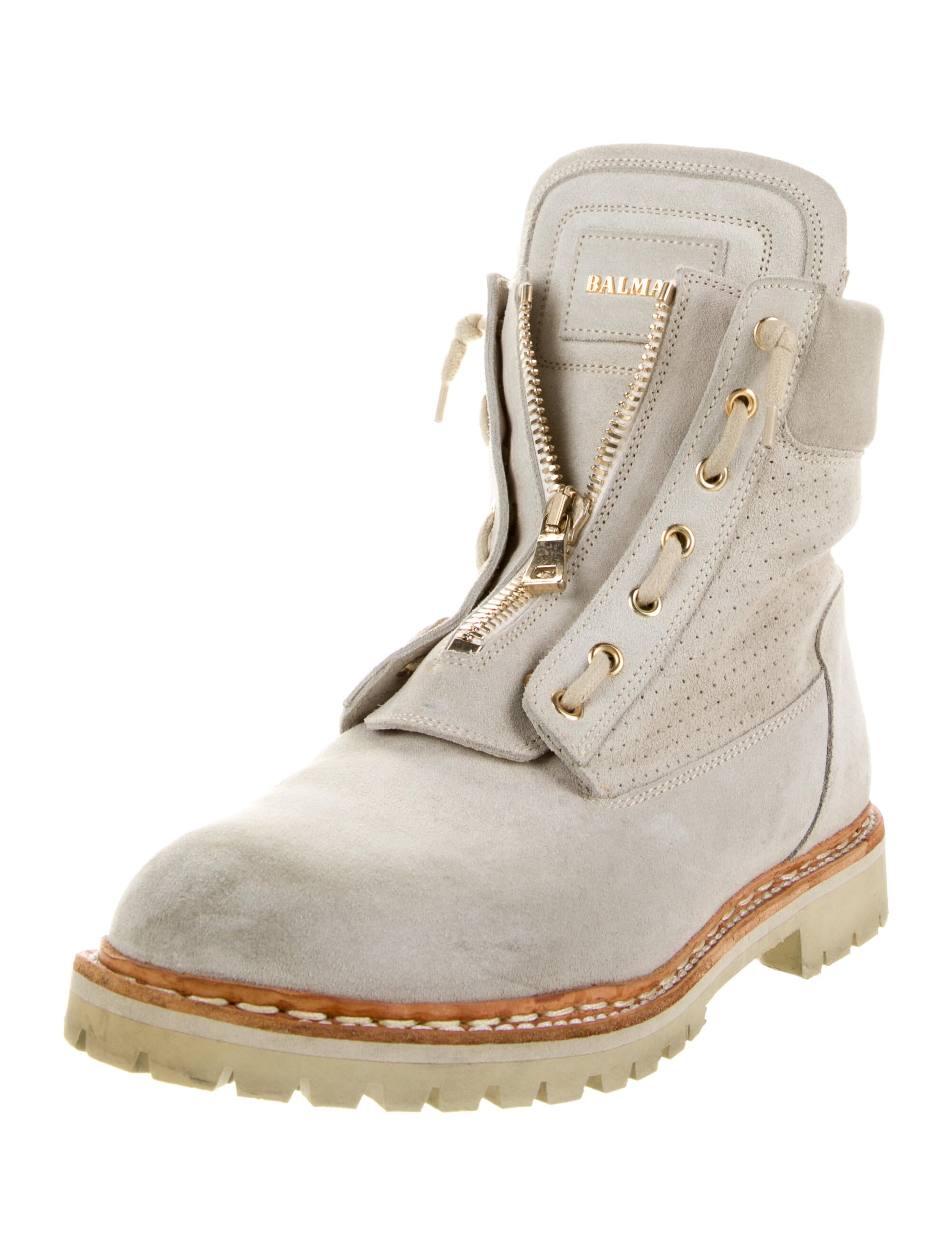 Balmain Suede Combat Boots - Neutrals Boots, Shoes - BAM63608 | The ...