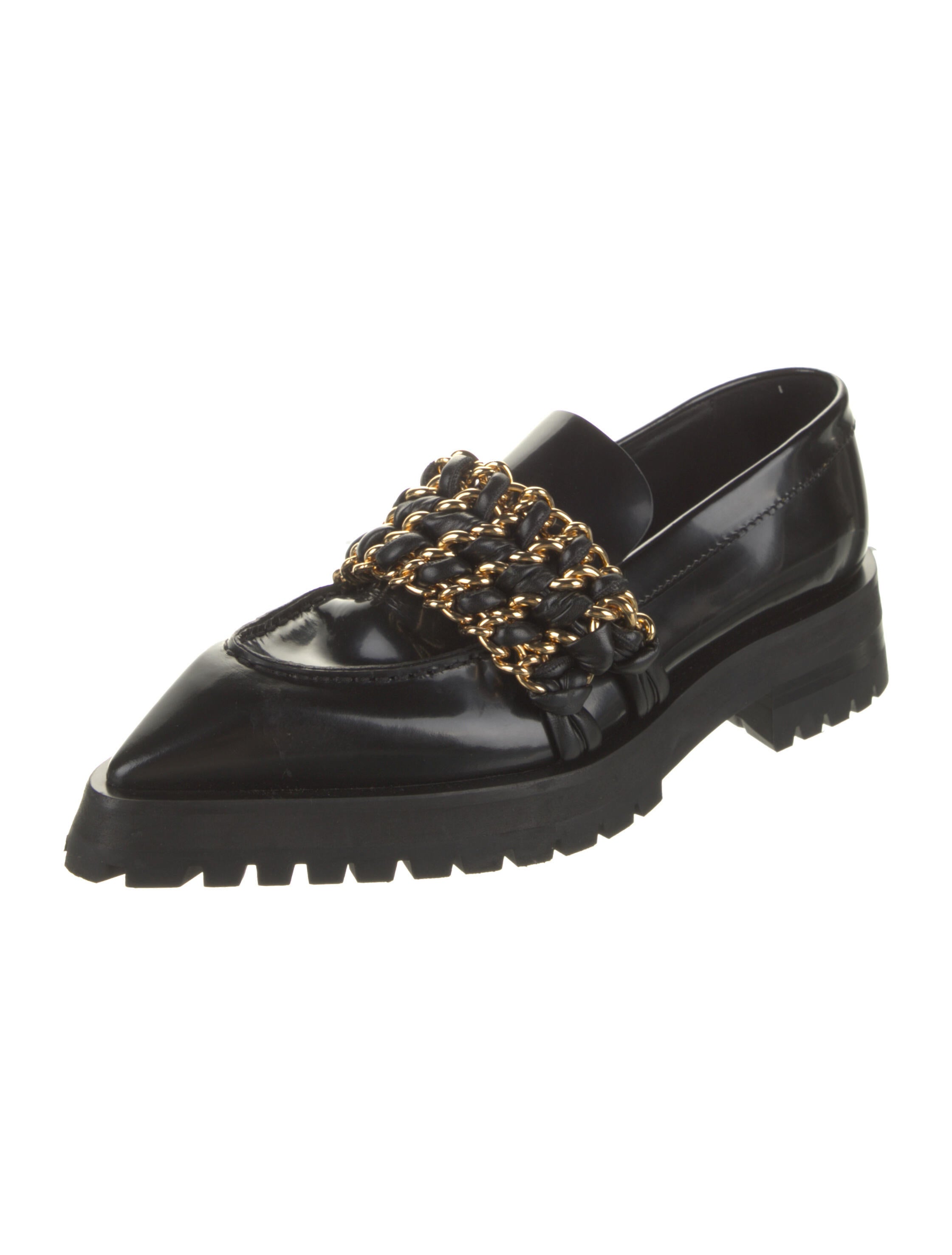Balmain Patent Leather Chain-Link Accents Drivers - Black Loafers ...