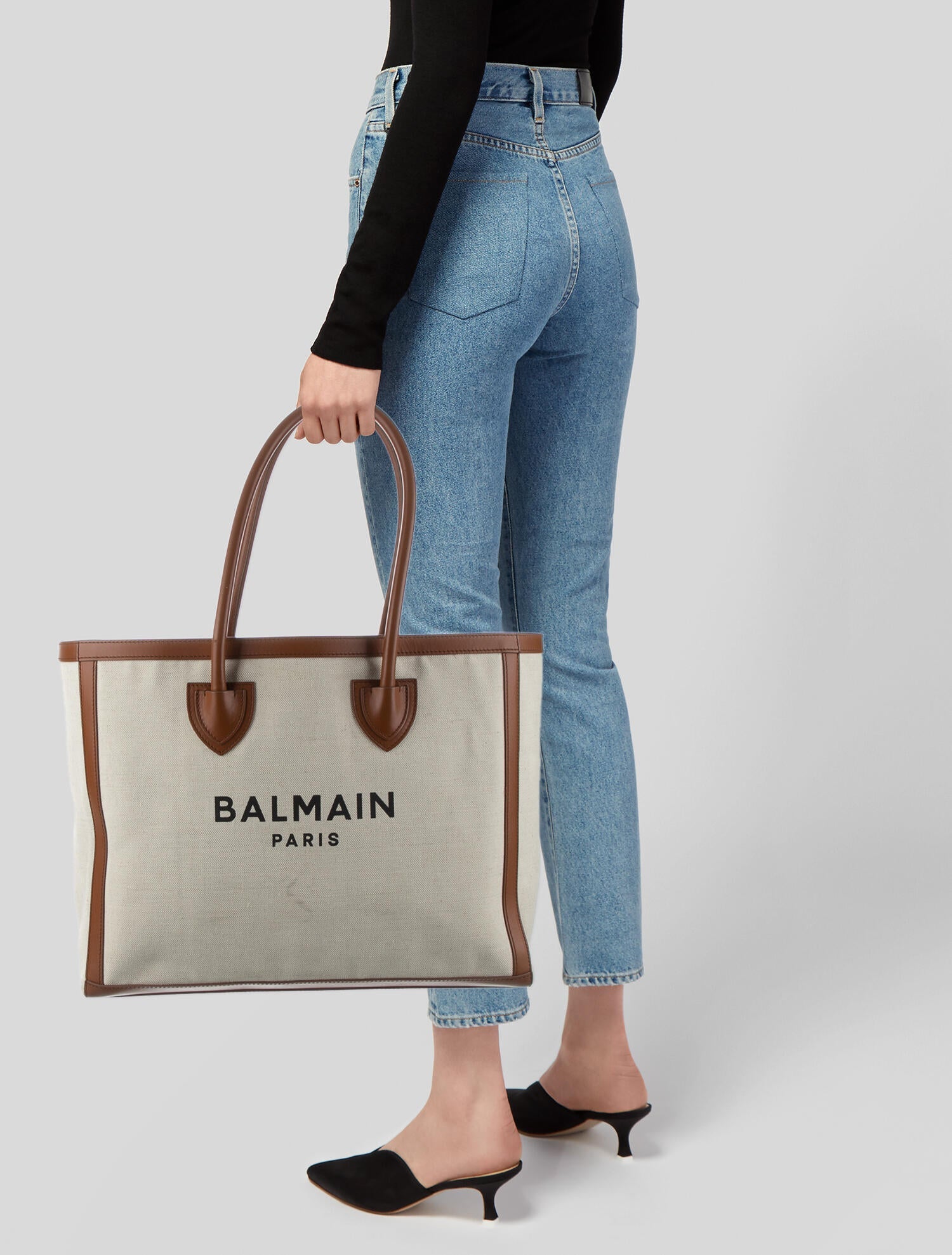 Balmain Leather Trimmed Canvas Tote - Neutrals Totes, Handbags ...