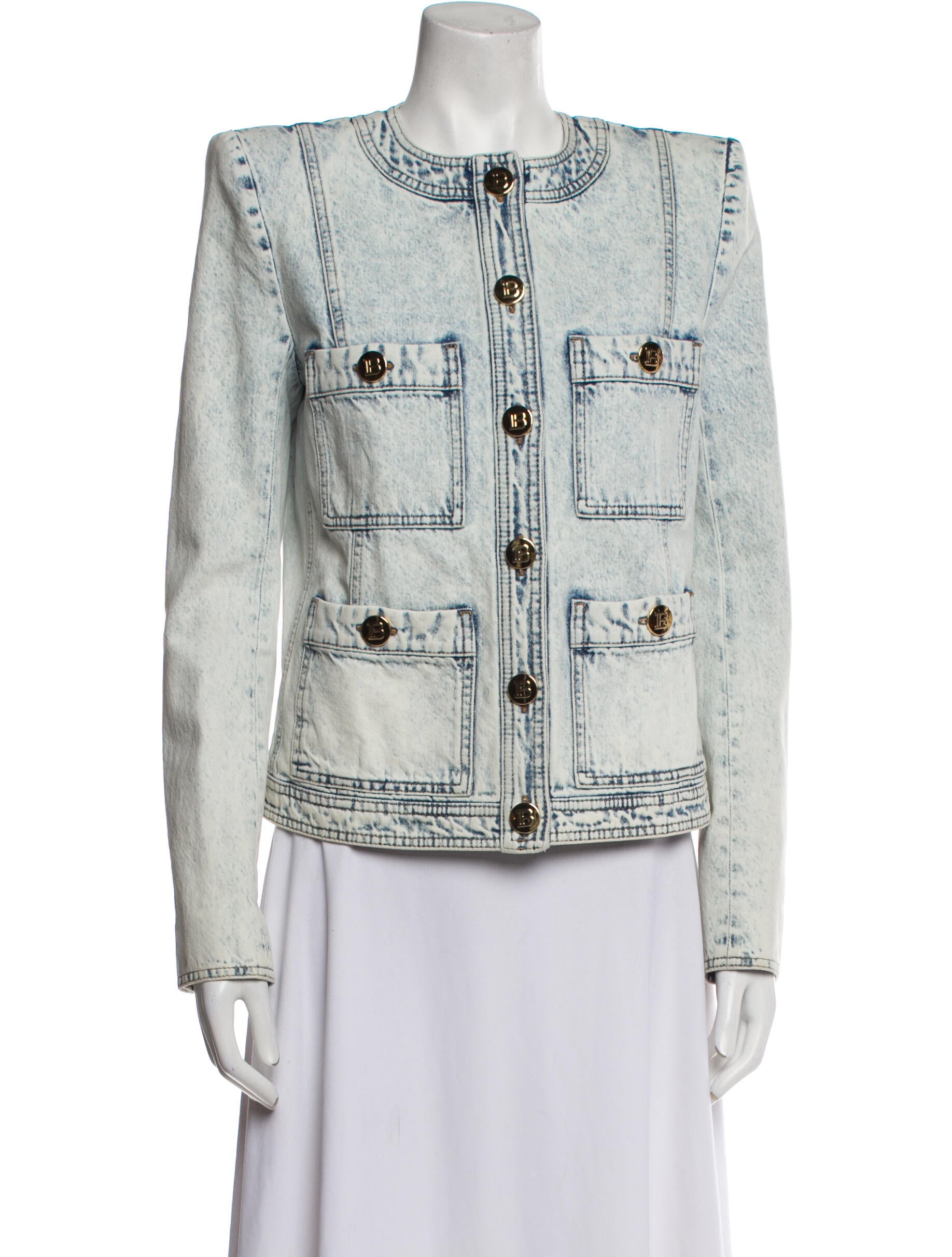 Balmain Tweed Pattern Denim Jacket w/ Tags - Blue Jackets, Clothing ...