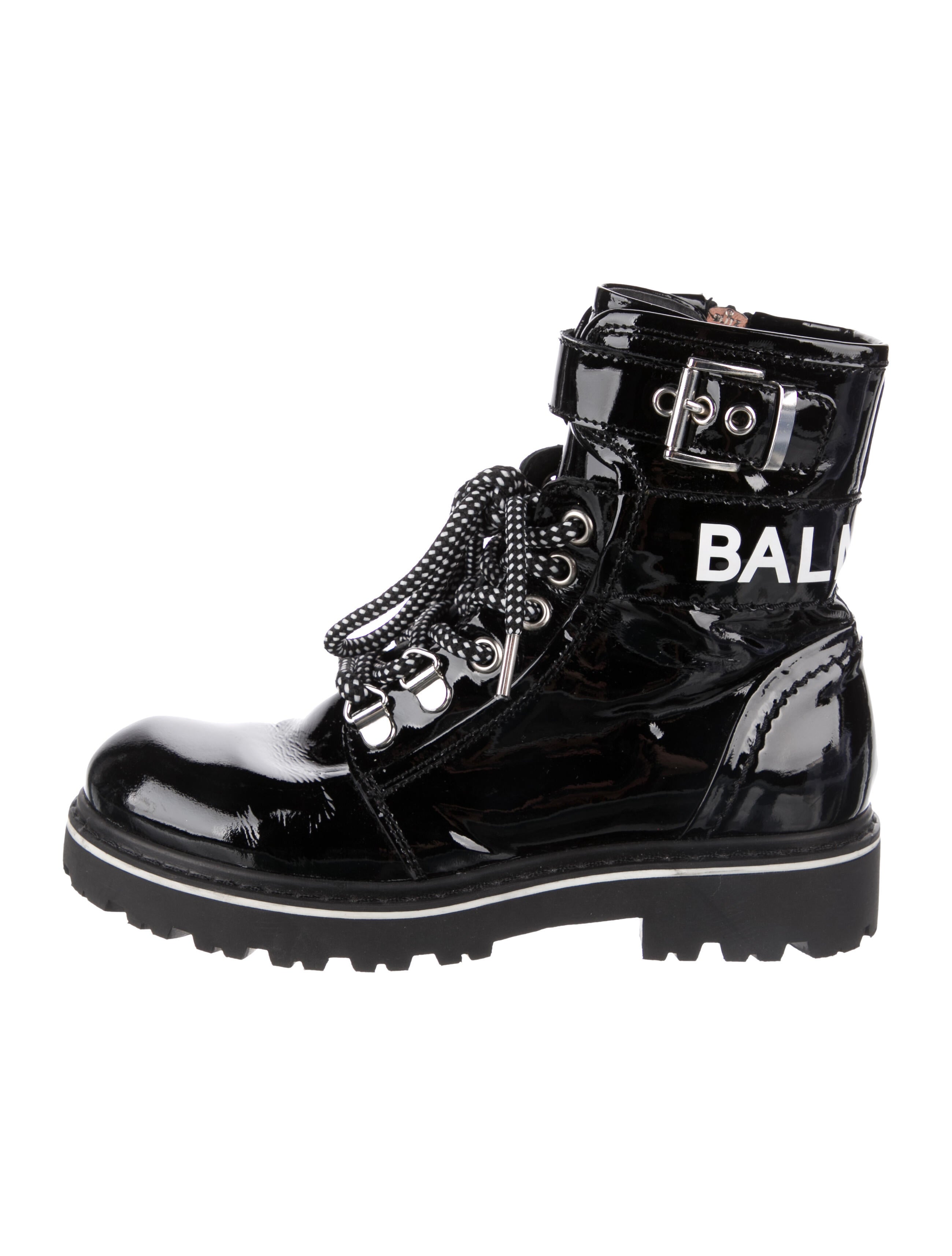 Balmain Girls Patent Leather Combat Boot - Black Sizes 2-6, Girls ...