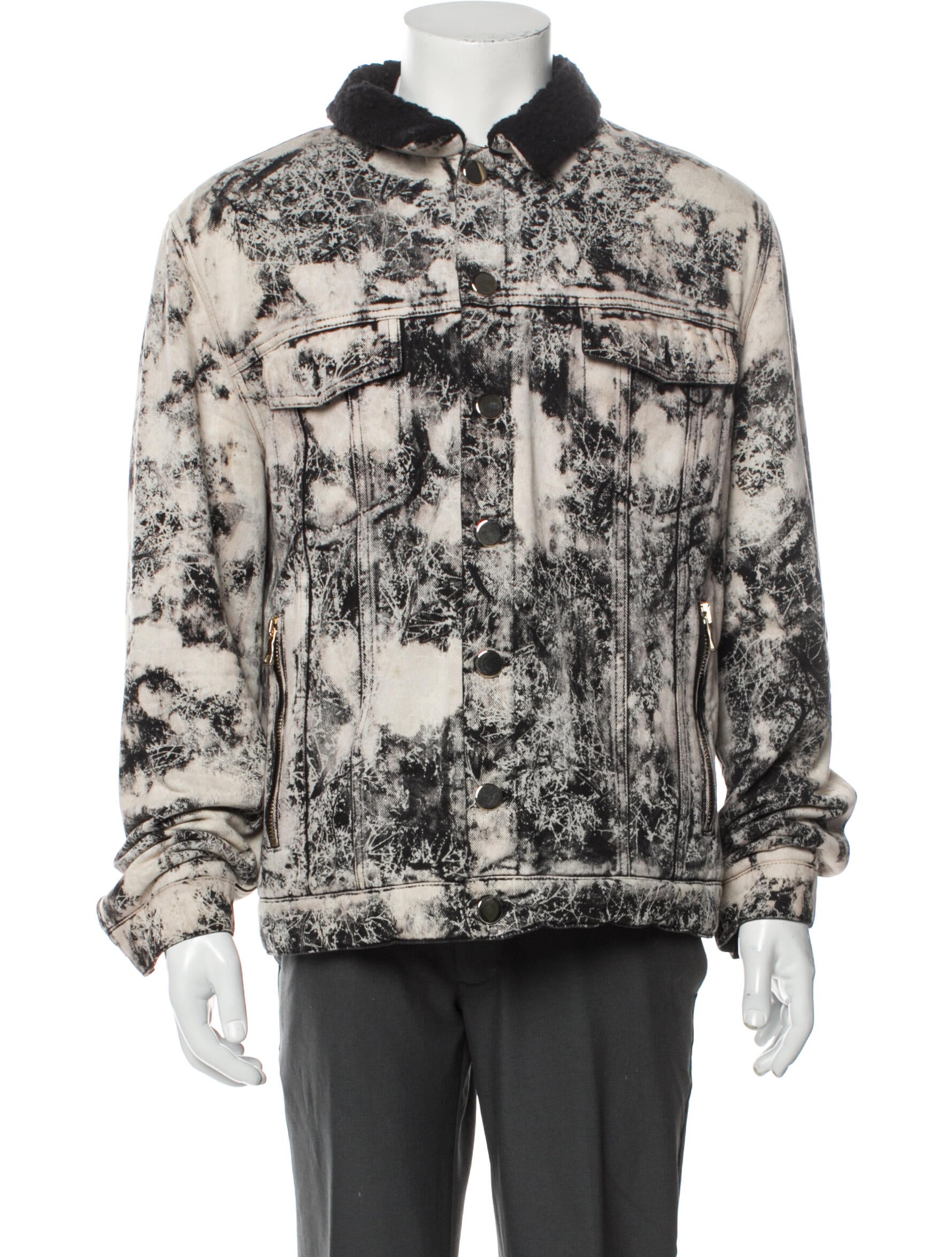 Balmain Printed Denim Jacket - Grey Outerwear, Clothing - BAM75397 ...