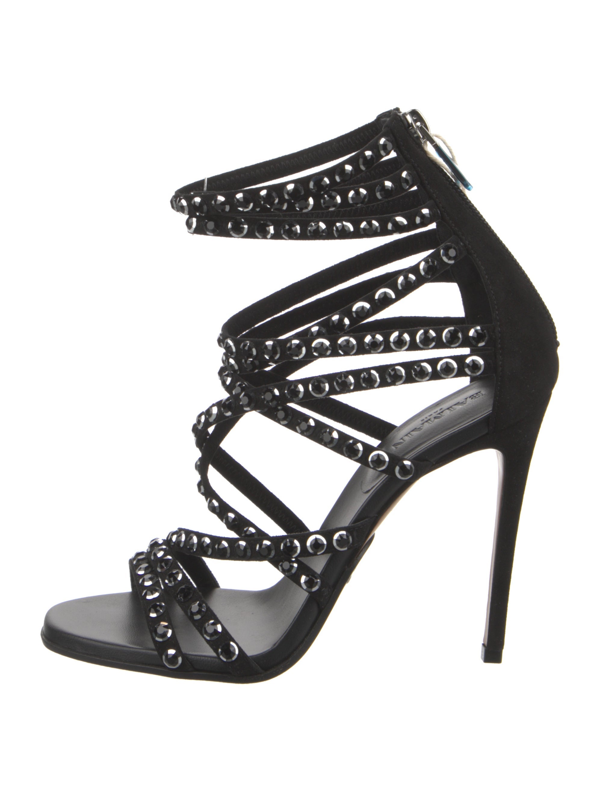 Balmain Suede Crystal Embellishments Gladiator Sandals - Black Sandals ...