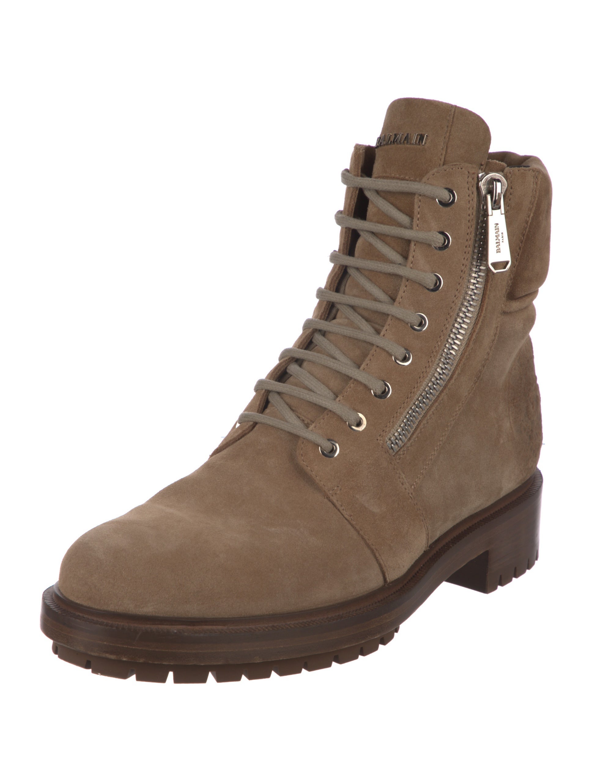 Balmain Suede Combat Boots - Neutrals Boots, Shoes - BAM77116 | The ...