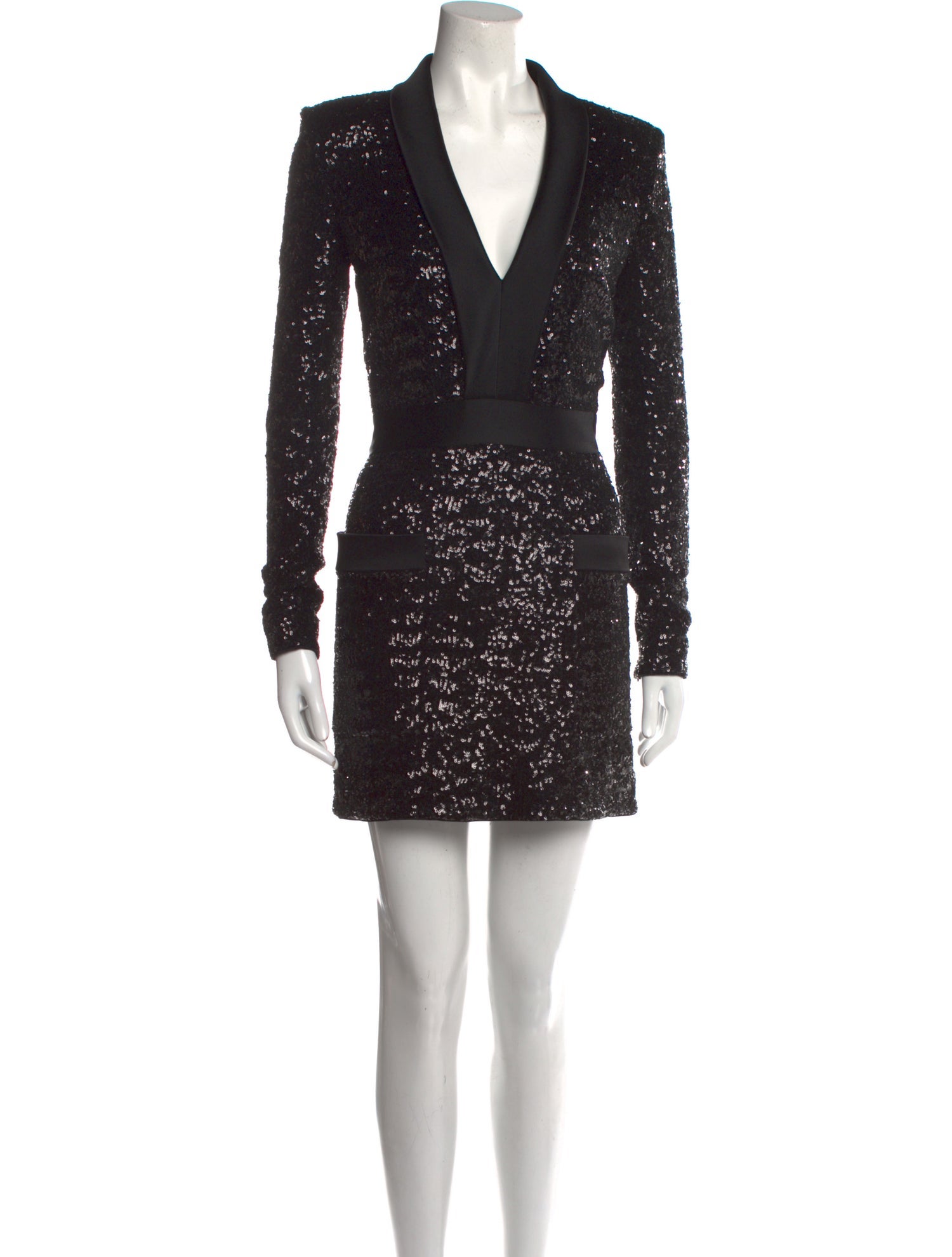 Balmain Plunge Neckline Mini Dress - Black Dresses, Clothing - BAM79908 ...