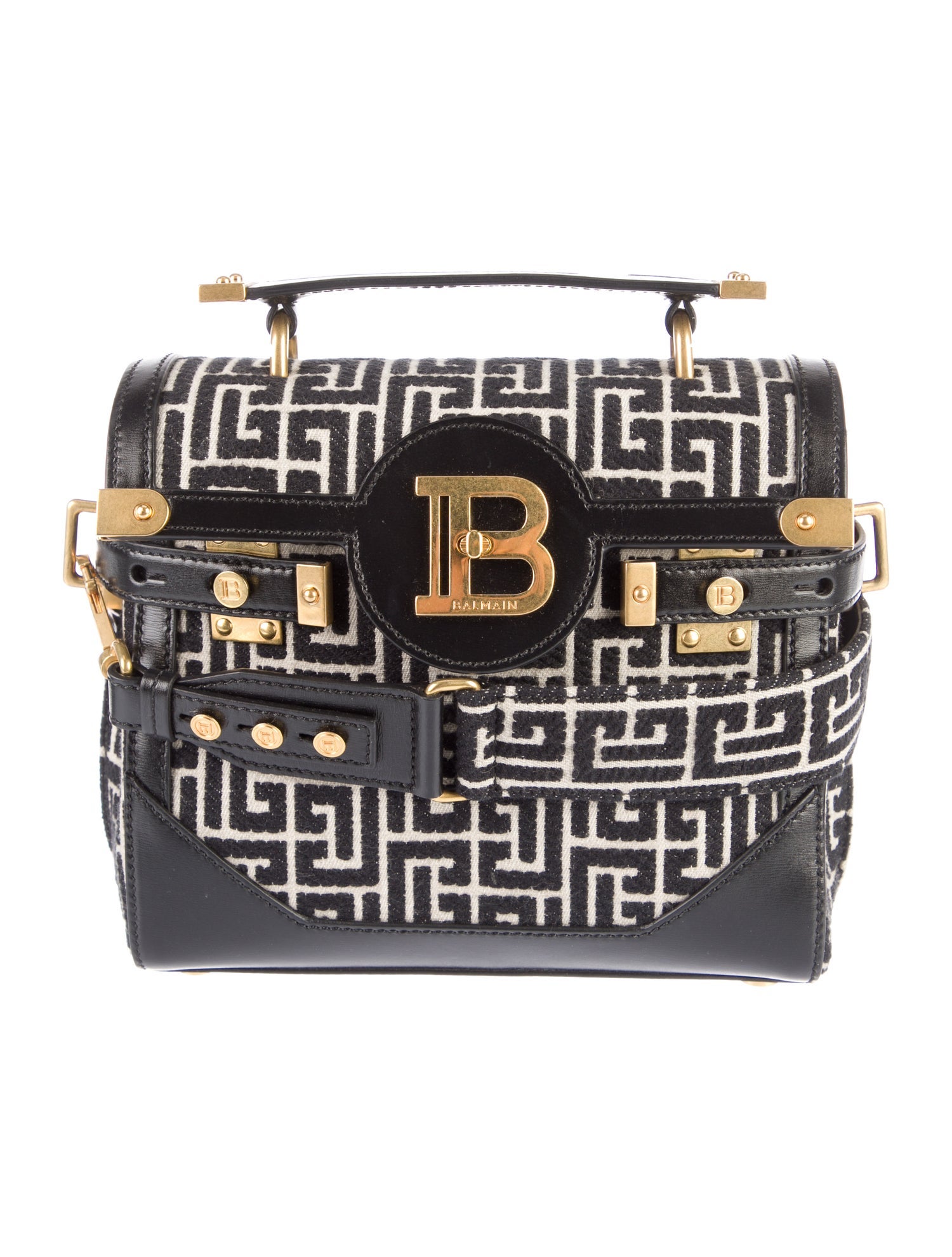 Balmain Canvas Bbuzz 23 Monogram Jacquard Handle Bag w/Tags - Black ...
